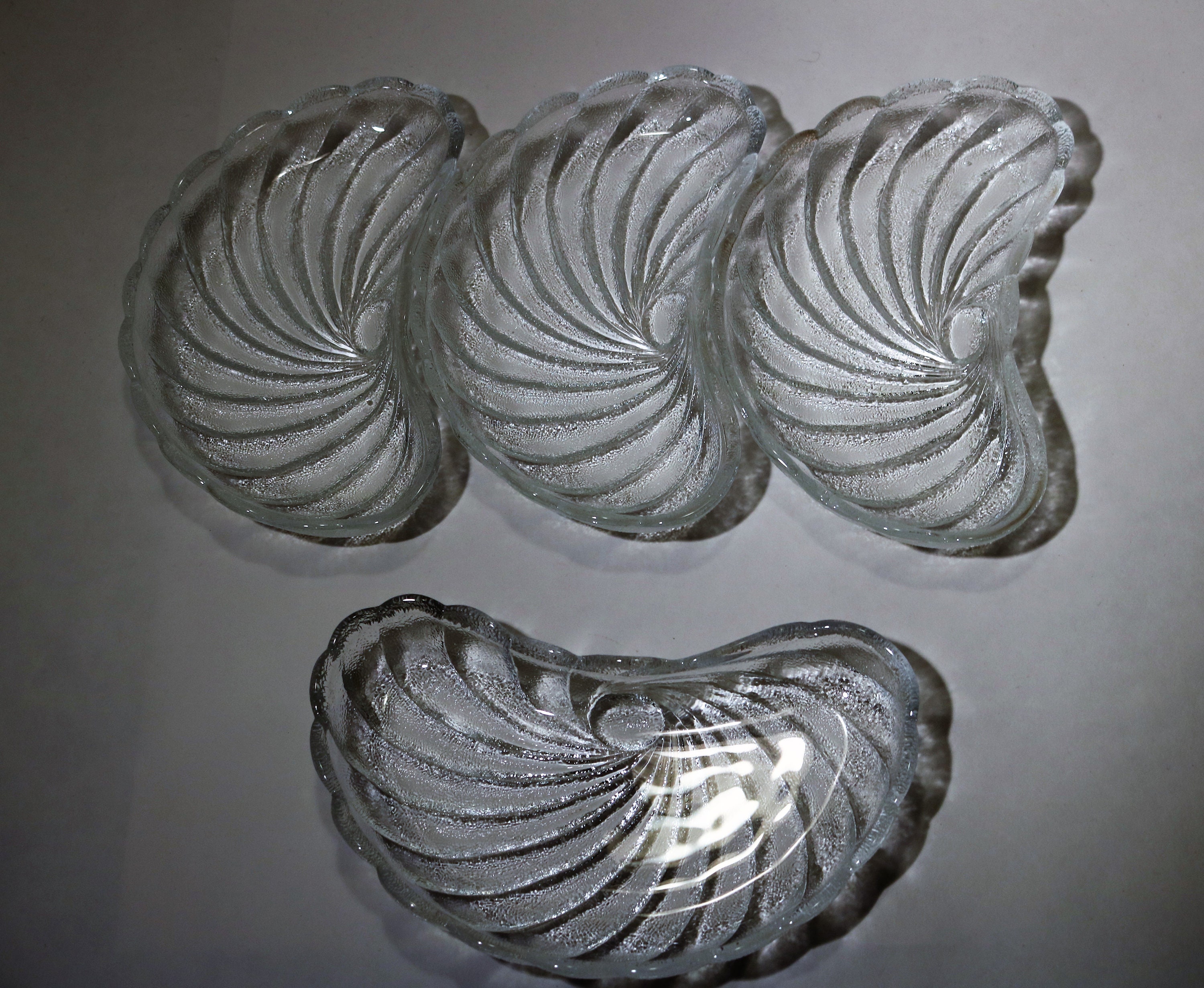 Vintage 8 Textured Swirled Glass Shell Crescent Plates