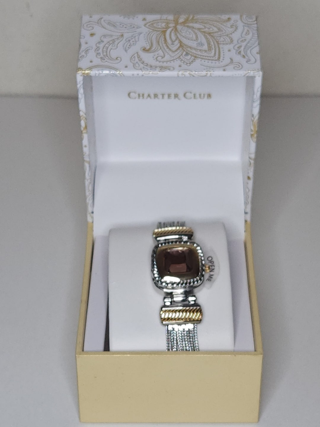 NOS Charter Club Jeweled Square Flip Top Silver Tone and Gold Tone ...