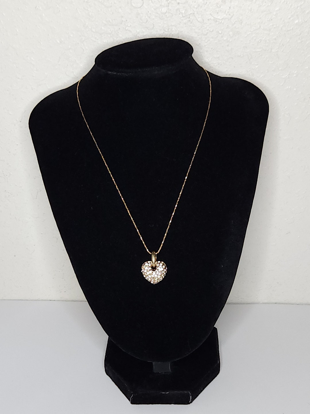 Vintage 18K GP Marked Heart-shaped Pendant With Clear Rhinestones on ...