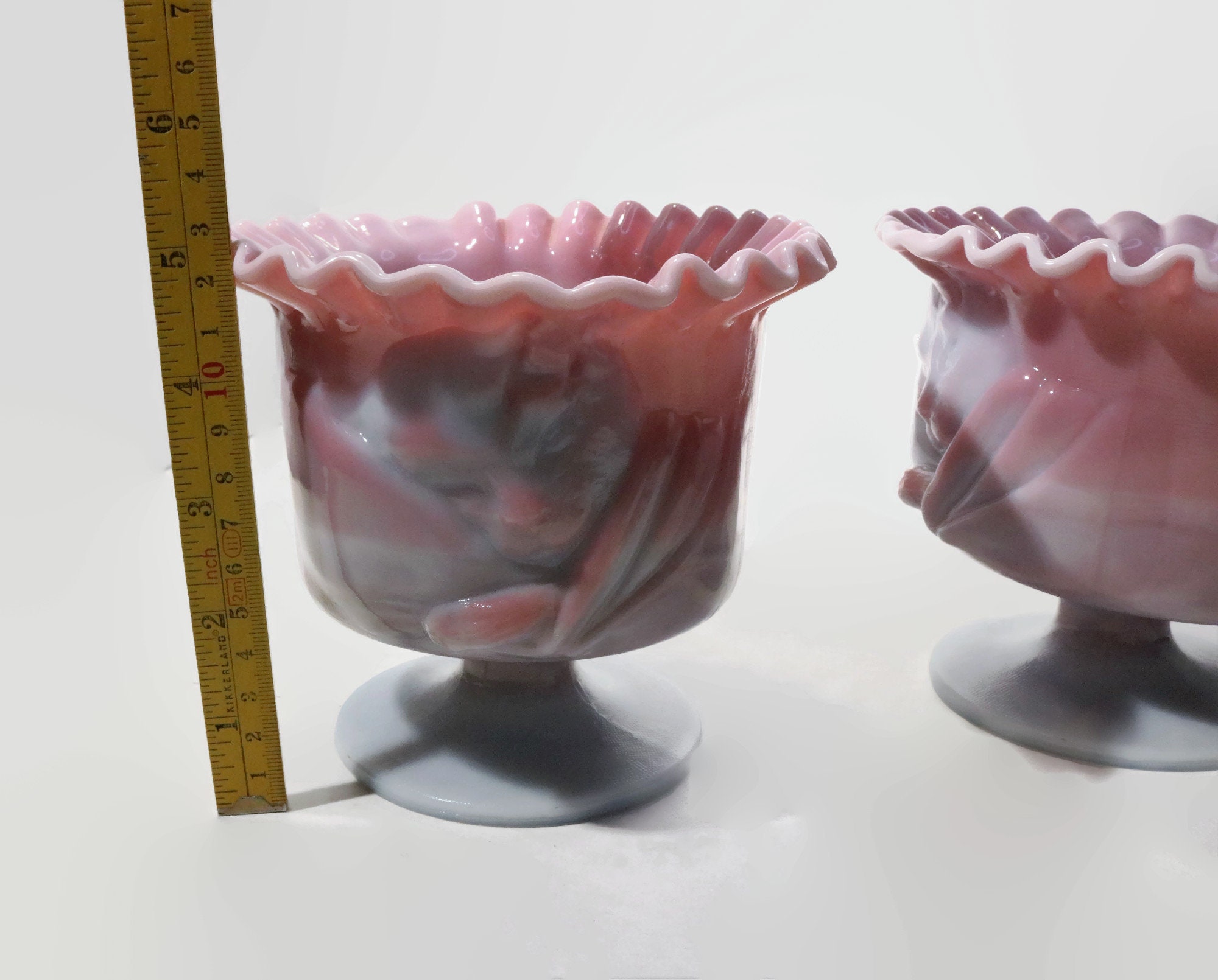 Fenton Blue Burmese Chessie Cat Ruffled Bowl Compote Vase Jardiniere ...