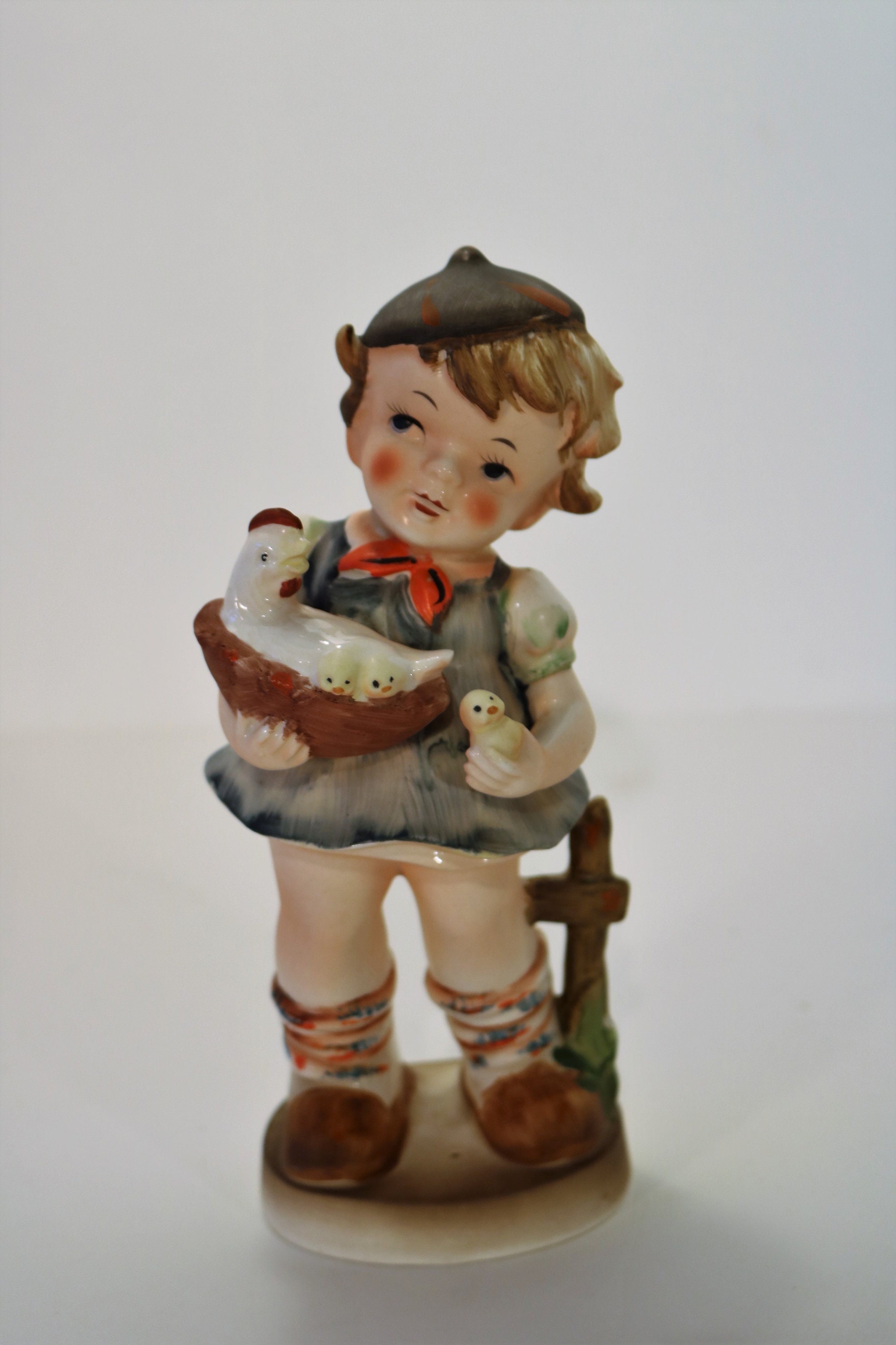 1950's Hummel Like Japan Porcelain Young Girl with Hen and Duckilings