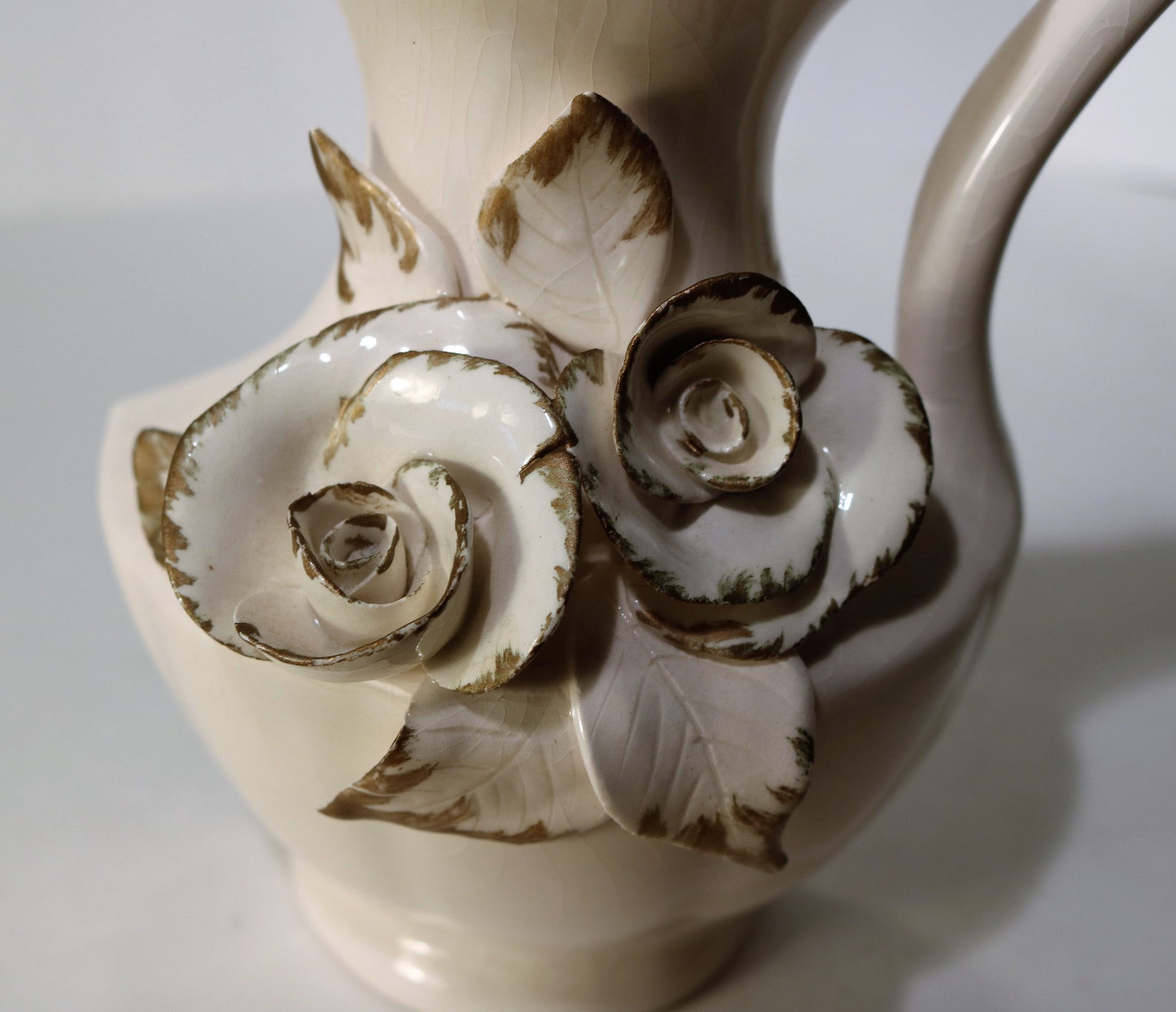 Pretty Water Pitcher w/Applied Flowers Roses Wall Pocket Vase | Etsy