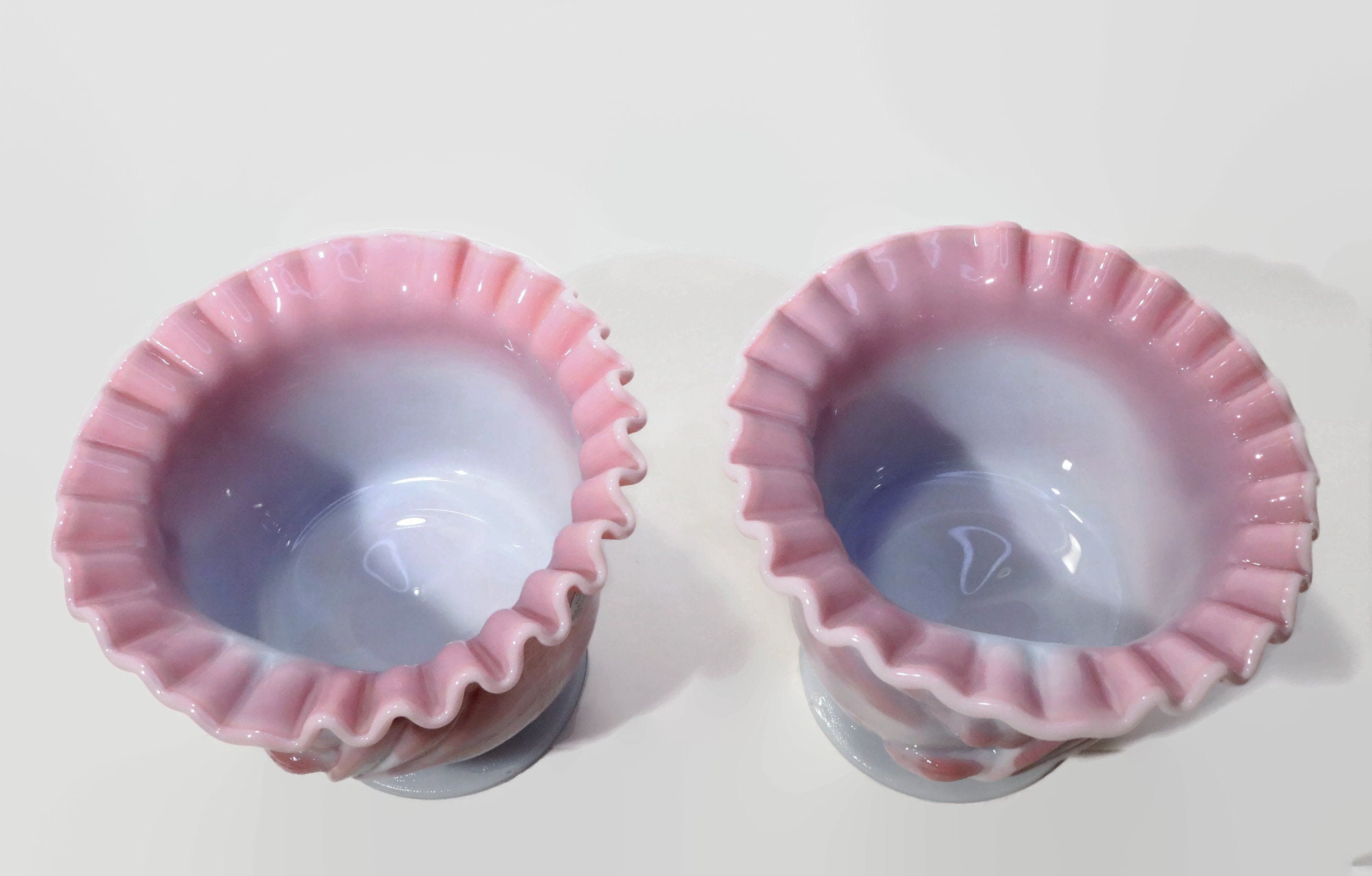 Fenton Blue Burmese Chessie Cat Ruffled Bowl Compote Vase Jardiniere ...