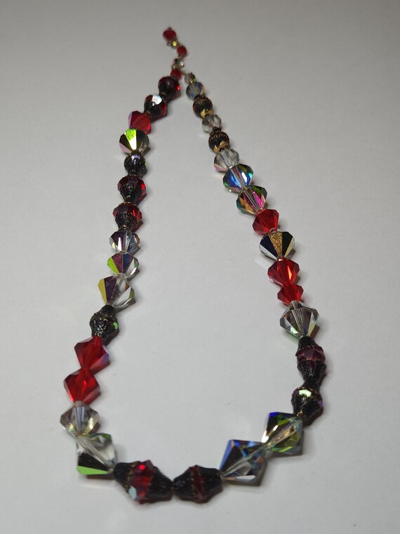 Vintage Iridescent Diamond-Shaped Glass Bead Necklace… - Gem