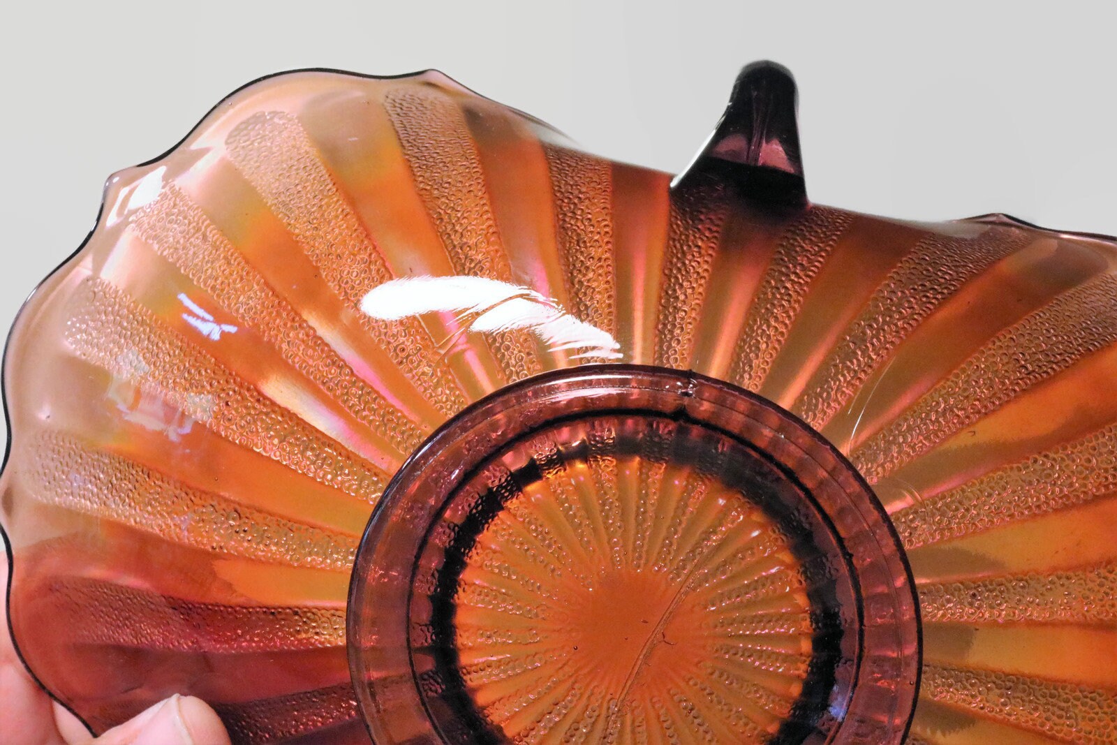 ca. 1908 Fenton Amethyst Carnival Glass Stippled Rays Double Handled ...