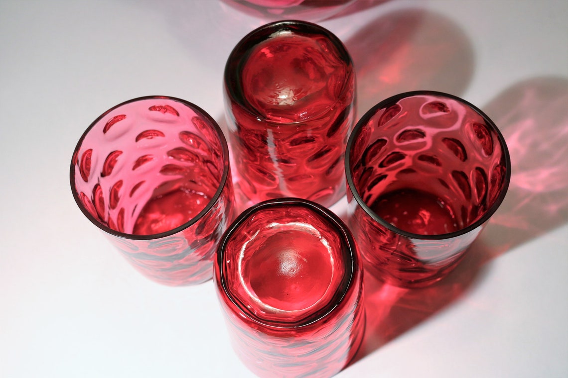Fenton Cranberry Optical Coin Dot Pitcher and Tumbler Set - Etsy