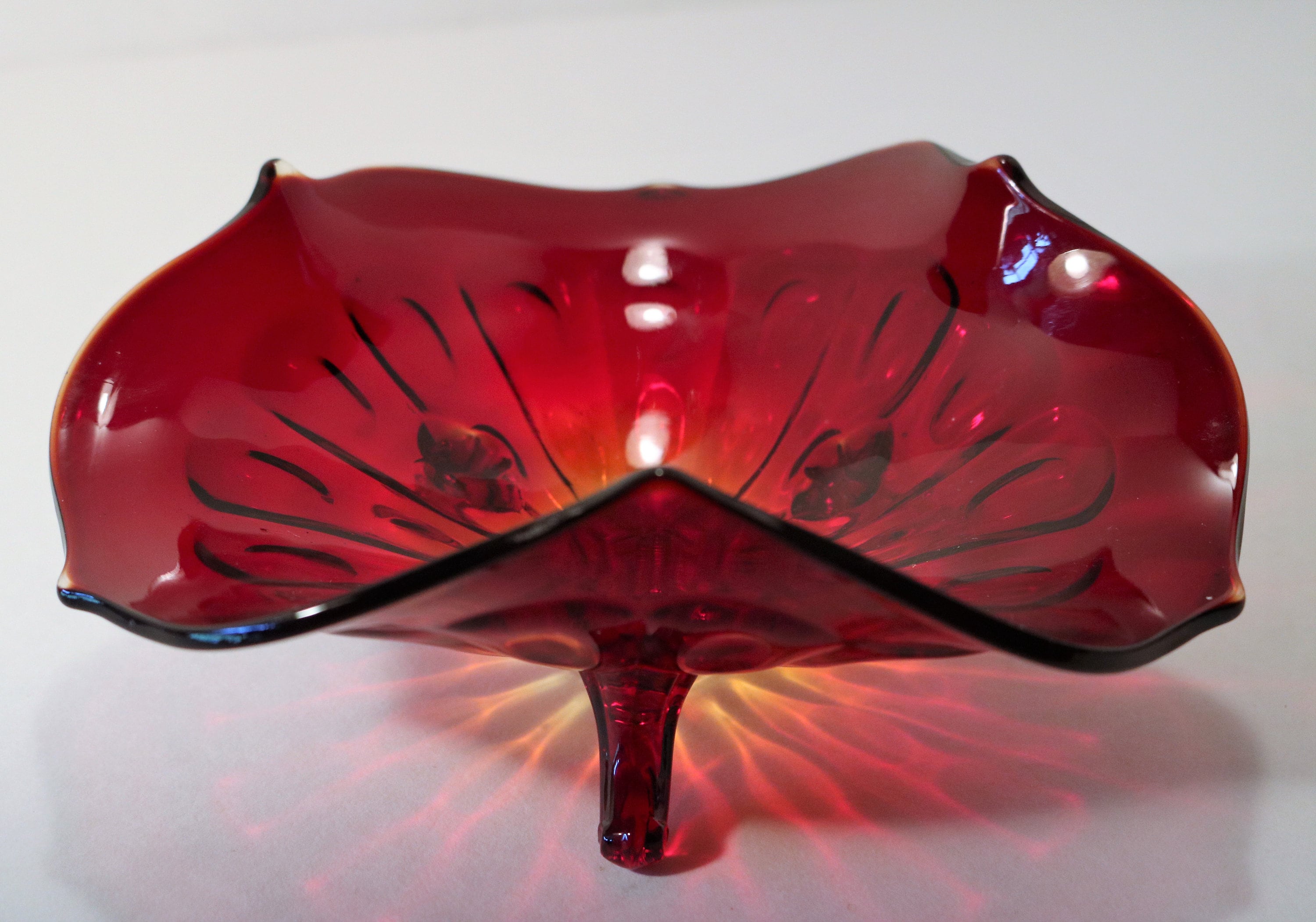 ca. 1932 Stunning Fenton Ruby 3 Toed Bon Bon Dish - No. 1933