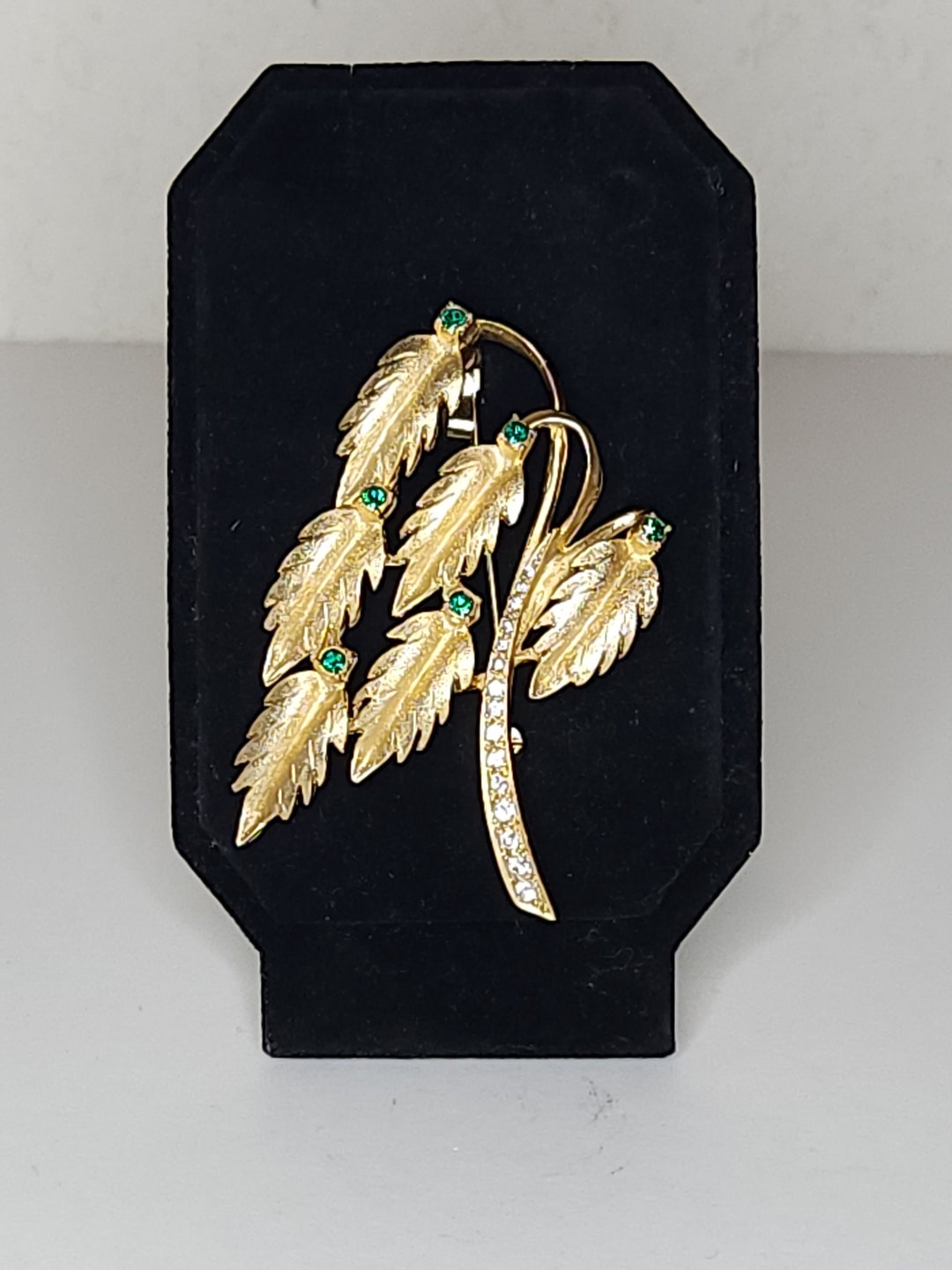 Vintage Erwin Pearl Signed Gold Tone Tree Brooch Pin With Clear and ...