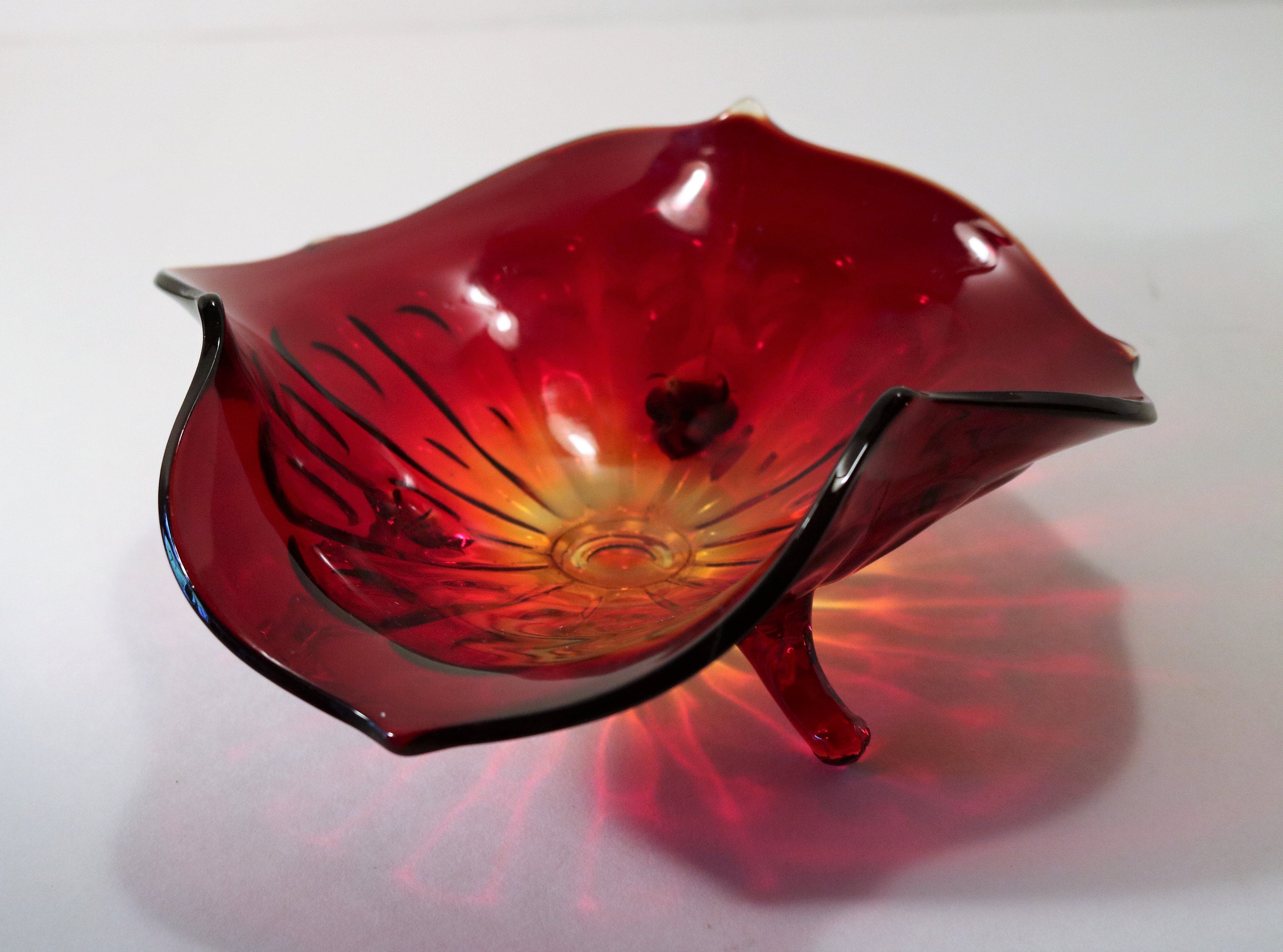 ca. 1932 Stunning Fenton Ruby 3 Toed Bon Bon Dish - No. 1933