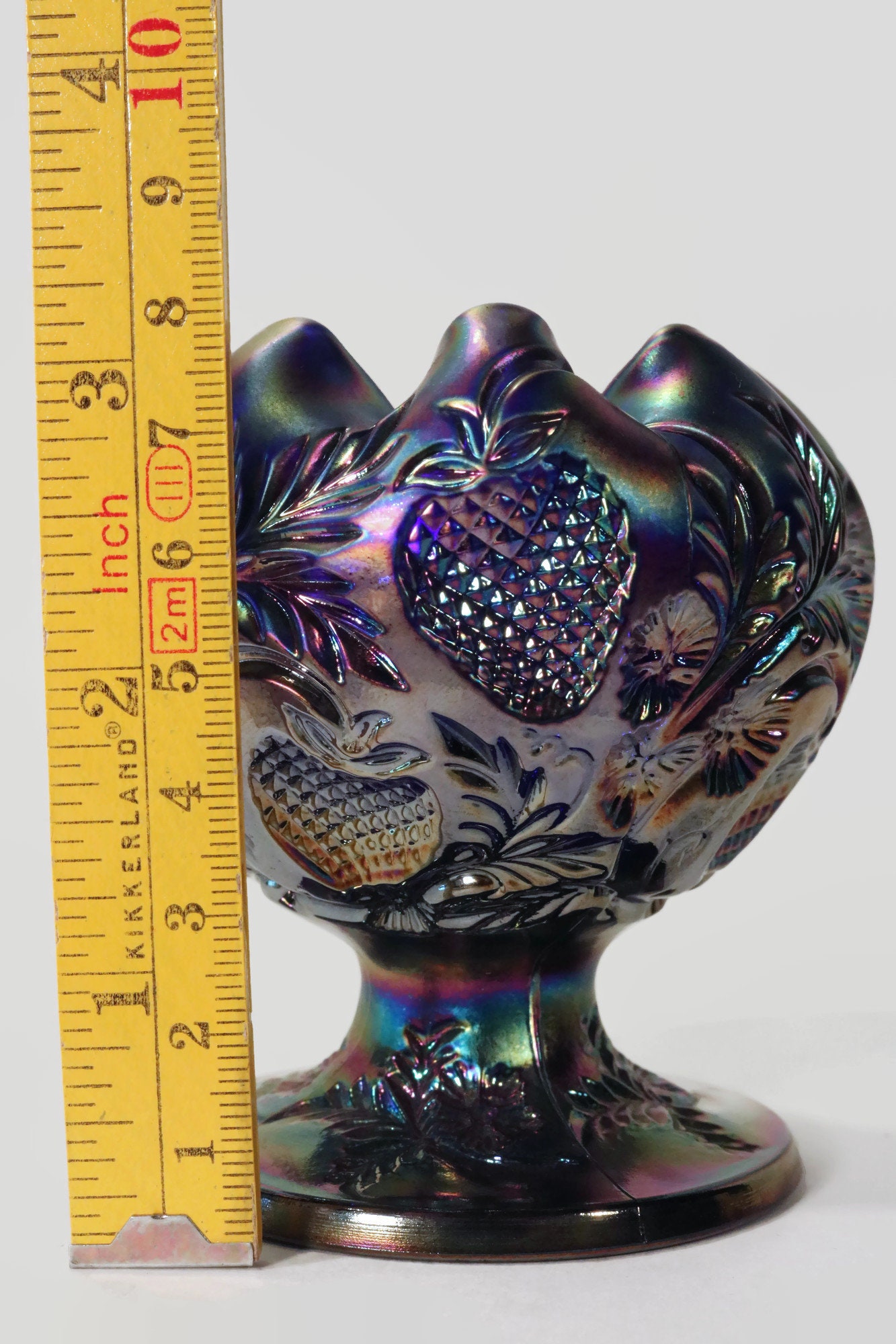 1980's Fenton Inverted Strawberry Stemmed Rose/Ivy Bowl in Blue ...