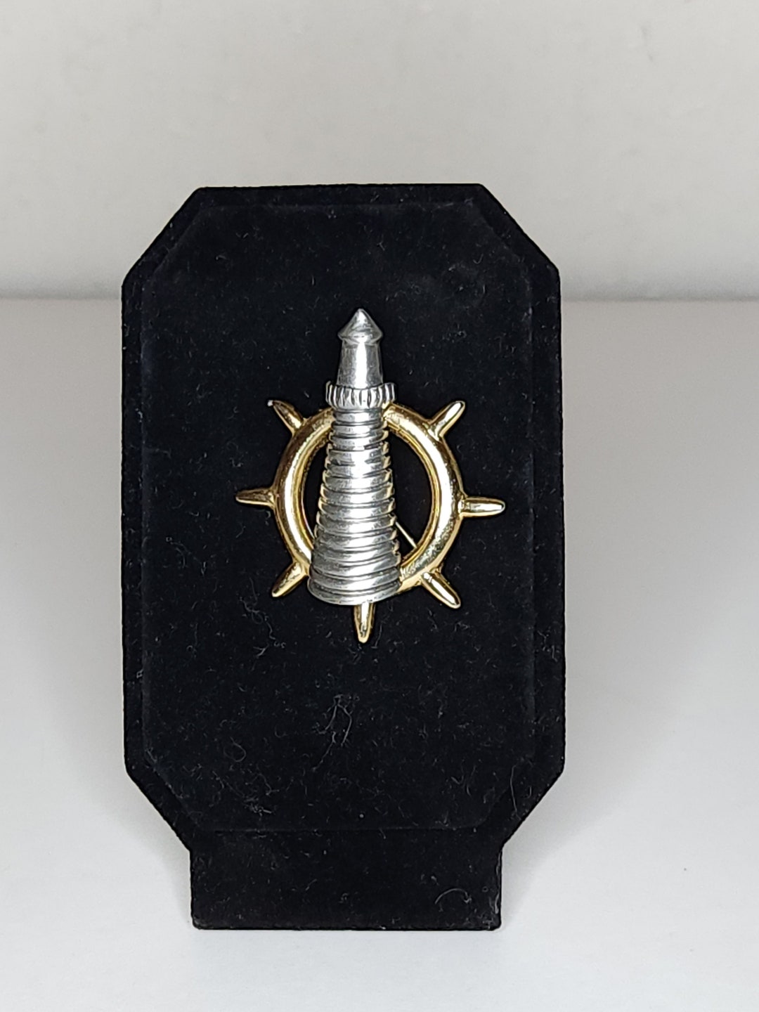 Vintage FAF Design Signed Pewter Lighthouse and Gold Tone Ship's Wheel ...