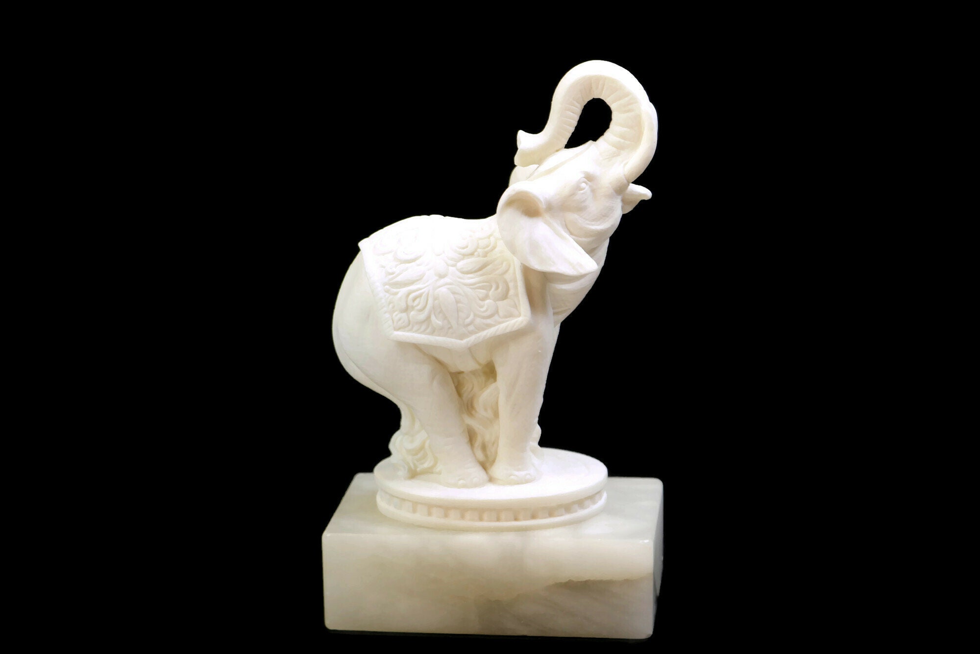 1979 A. Giannelli Italy Alabaster Elephant on Marble Stand