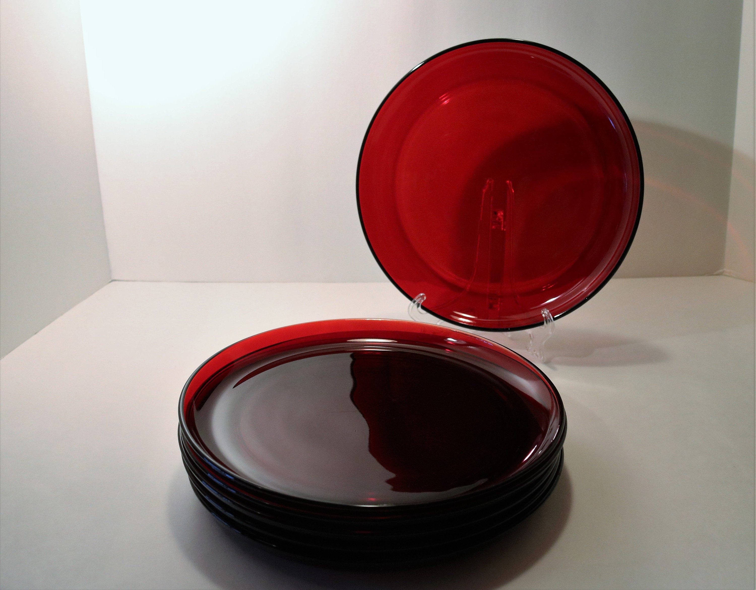 24 HOLD - c.1930-50's Ruby Red 9 Round Plate with Rolled Edge (1 ...