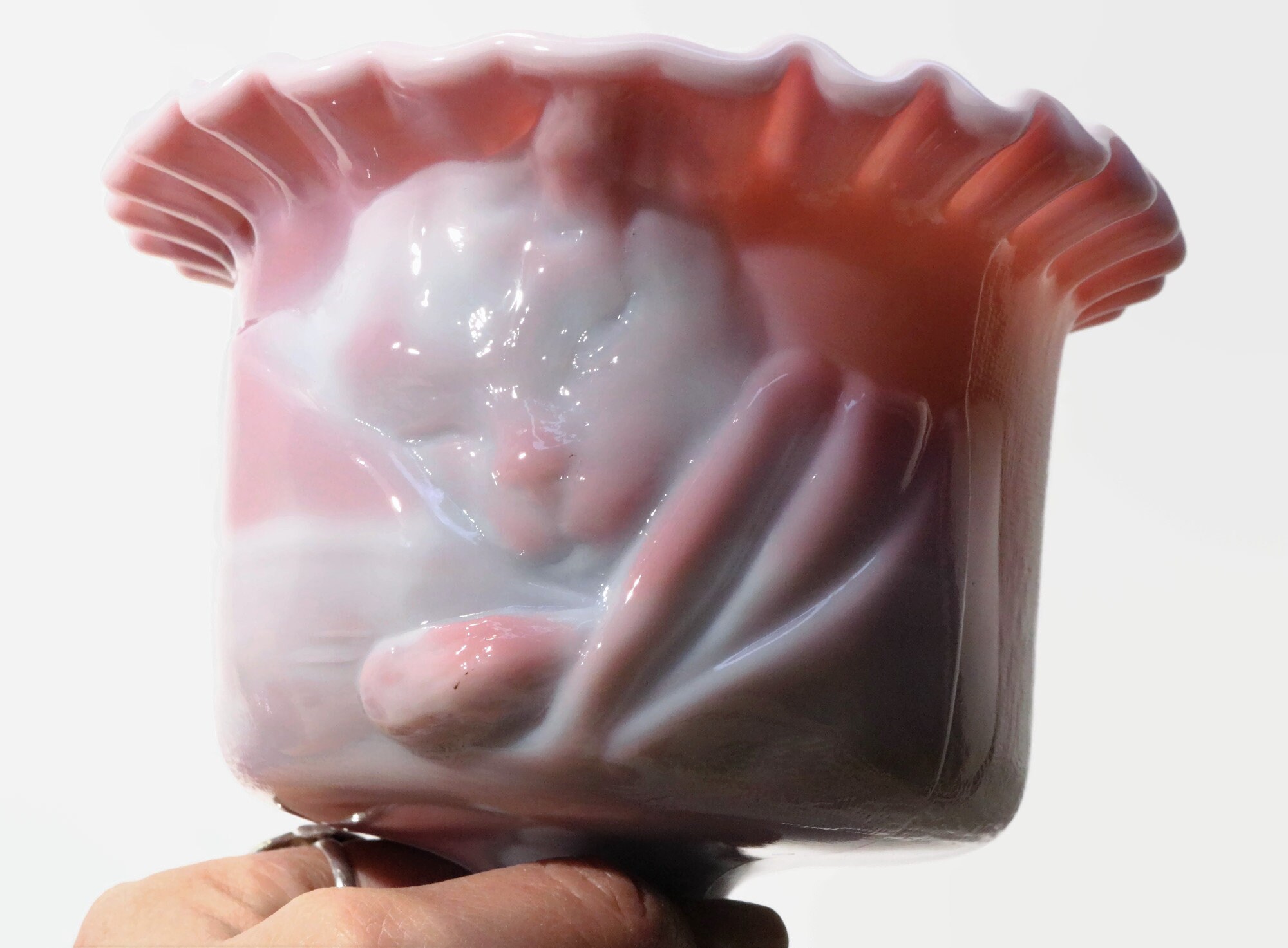 Fenton Blue Burmese Chessie Cat Ruffled Bowl Compote Vase Jardiniere ...