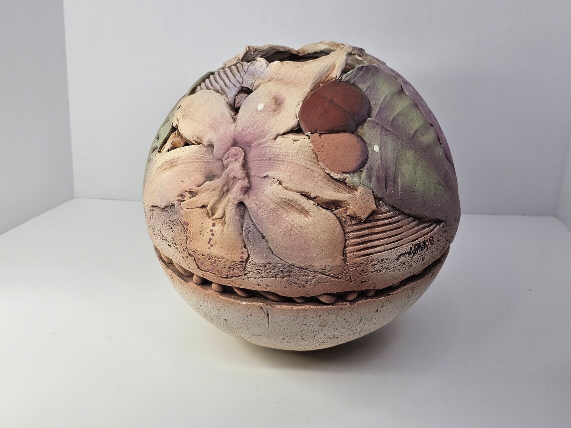 1996 John Davis Studio Pottery Inlaid Ceramic Floral Vase Vessel - Etsy