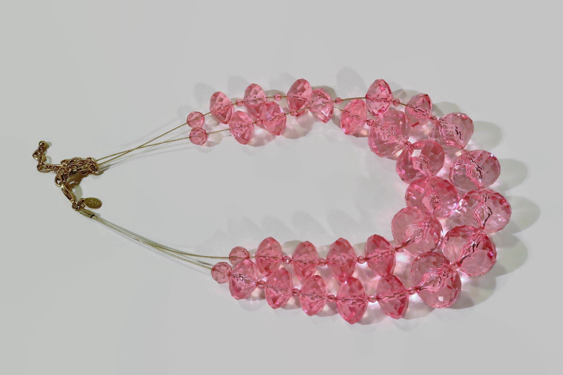 Joan Rivers Pink Lucite Plastic Faceted Bead Two Strand Statement ...