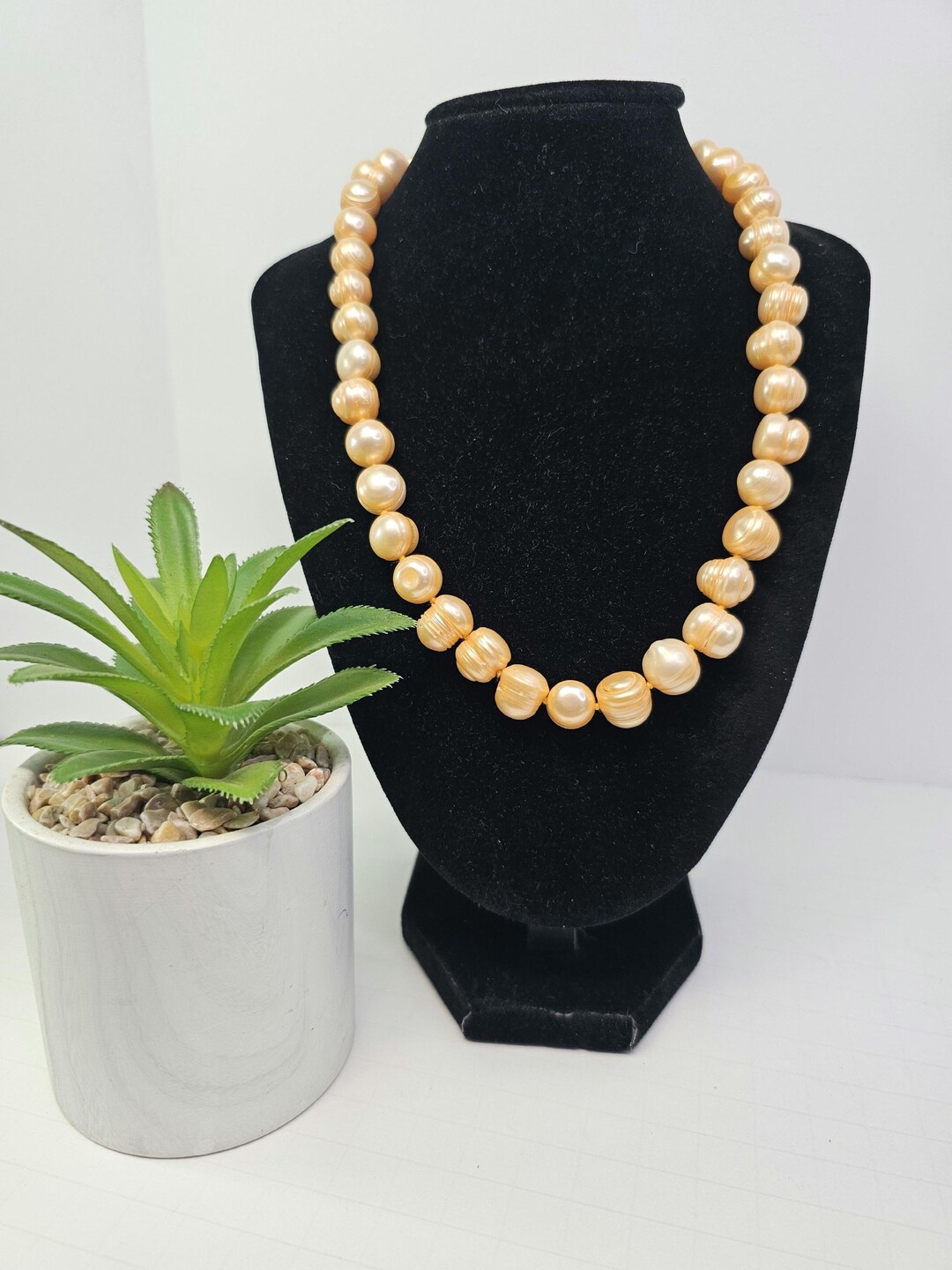 Vintage GSJ Sterling and 12mm Real Potato Pearl in Peach 18.5-20.5 ...