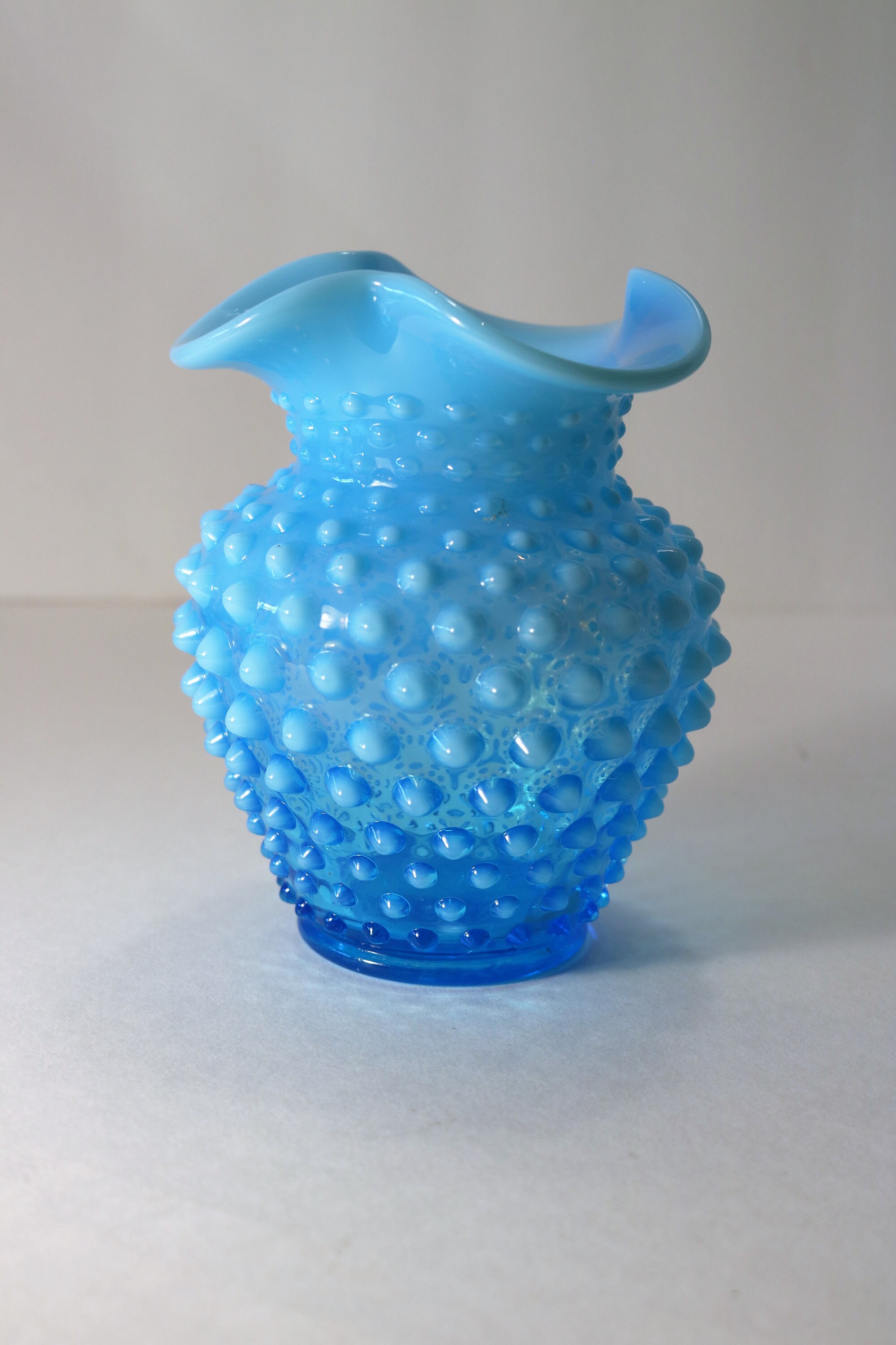 1940's Fenton Blue Opalescent Hobnail No. 389 5 1/2 Vase