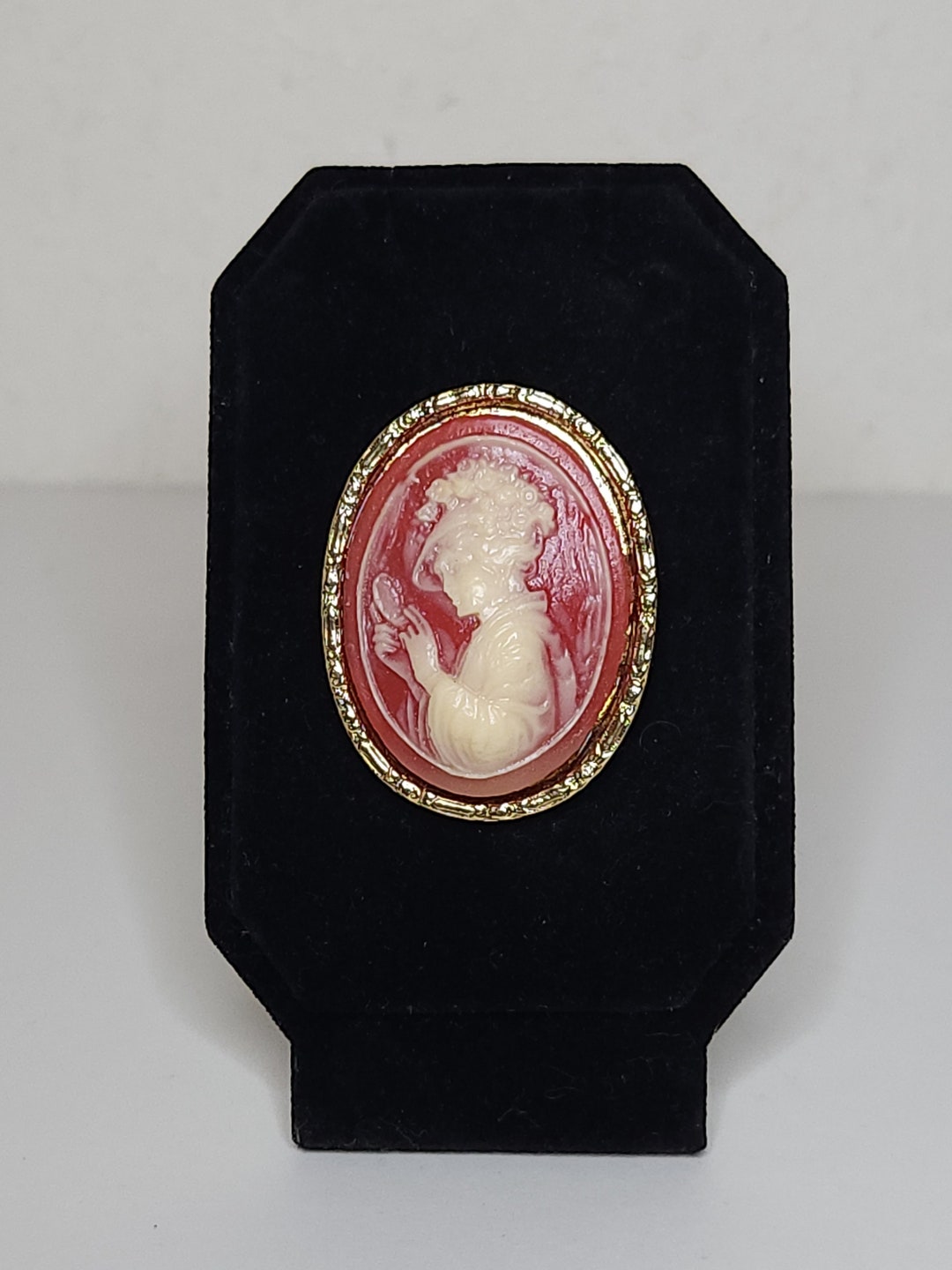 Vintage Acrylic Lady With Compact Mirror Cameo Brooch Pin A-7-38-JM - Etsy