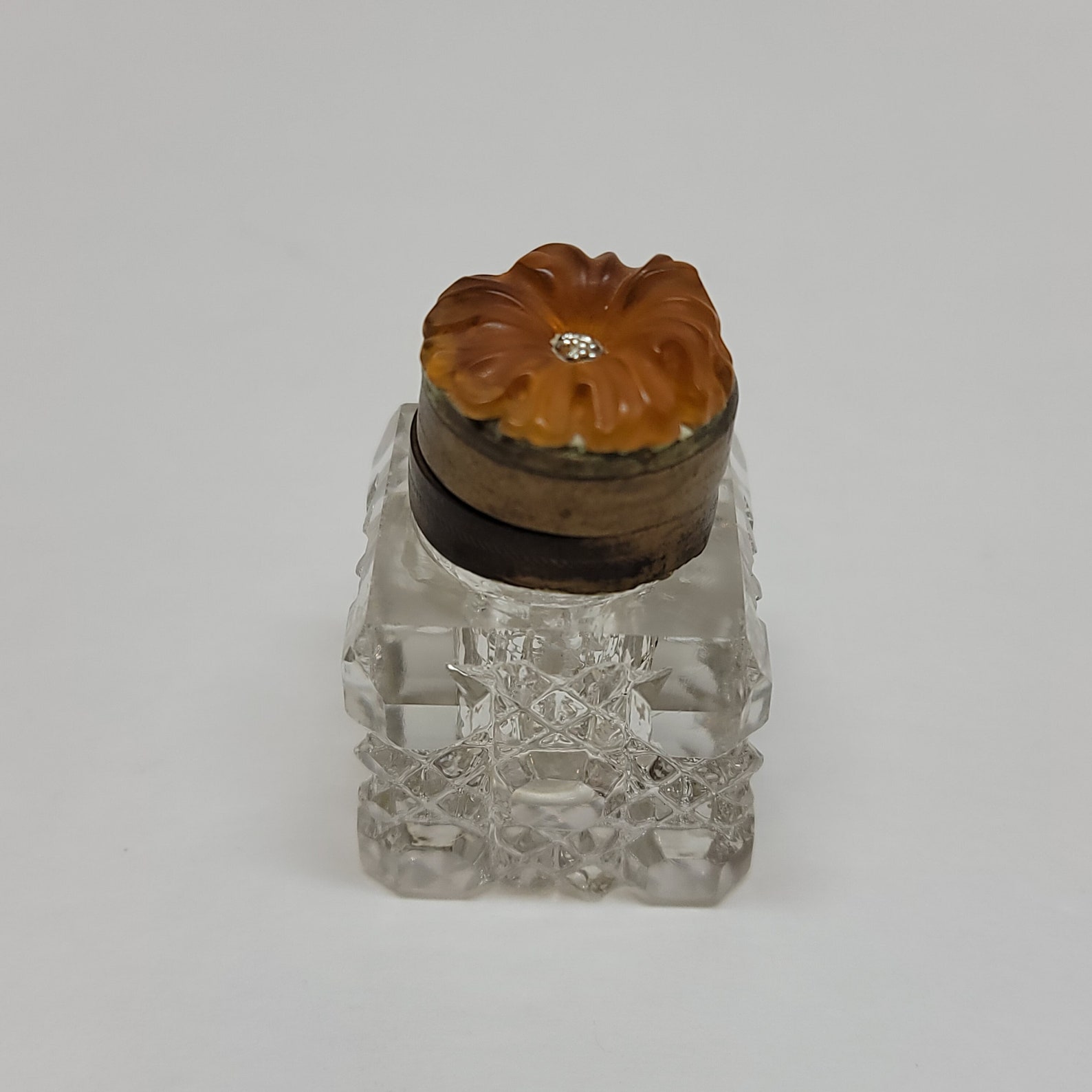 Antique Cut Crystal Small Inkwell Pot With Plastic Flower Lid - Etsy