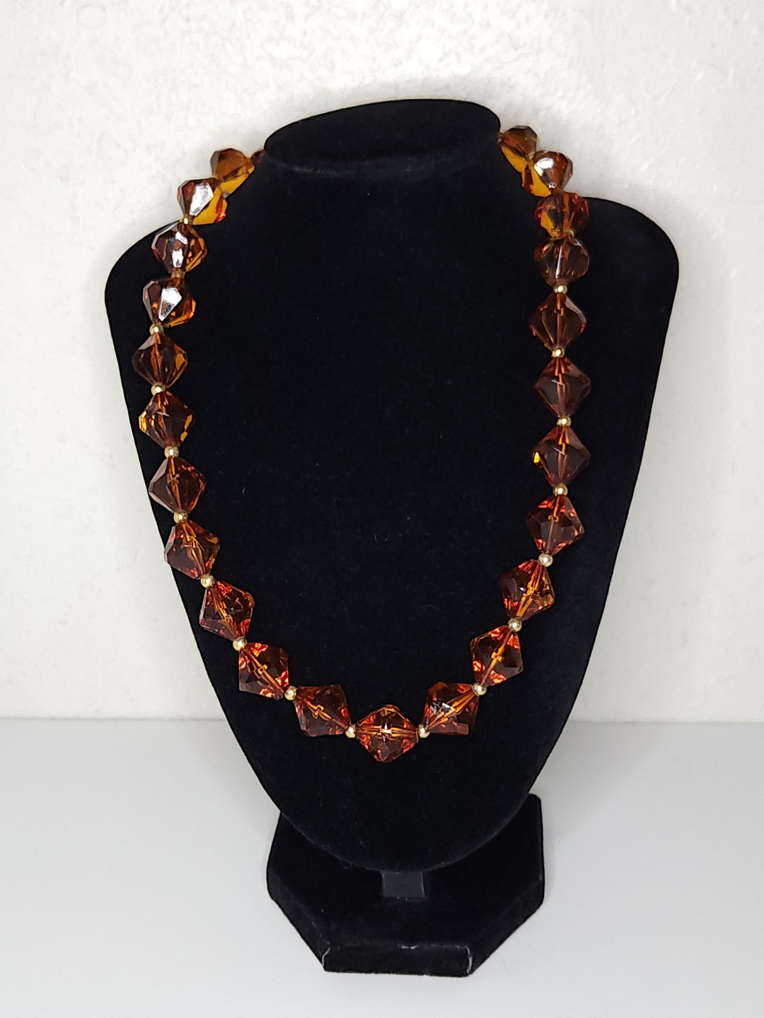 Vintage Brown Translucent Plastic Diamond-shaped Large Beads With Gold ...