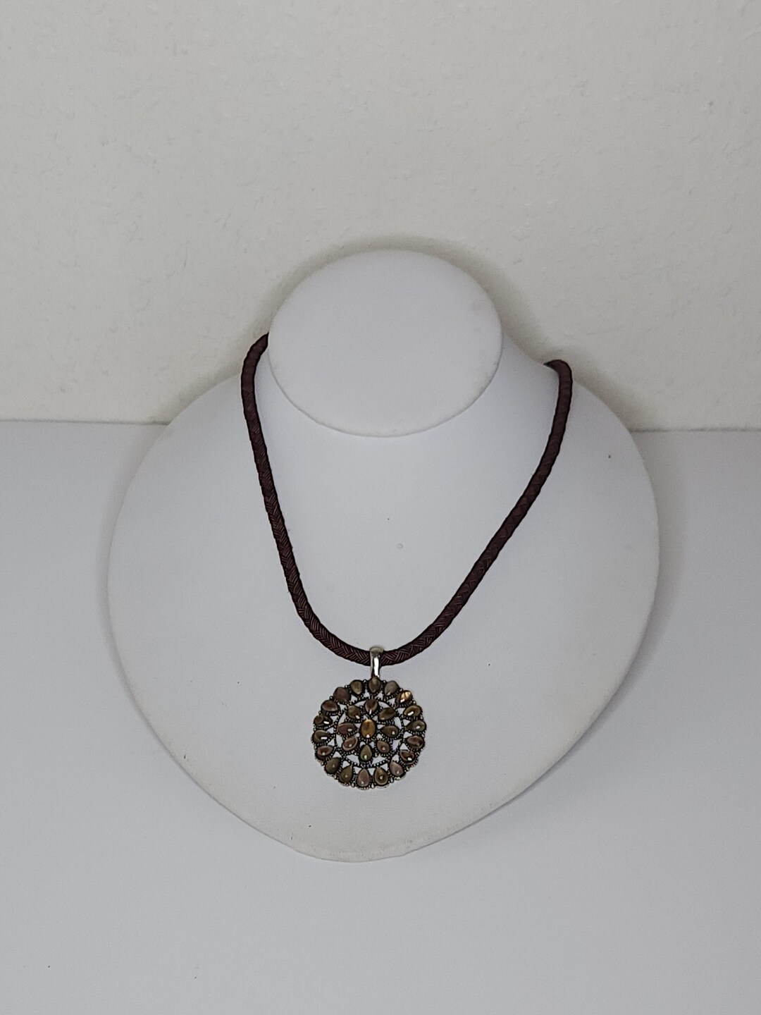 Vintage Chaps Signed Silver Tone Medallion Pendant on Brown Cord ...