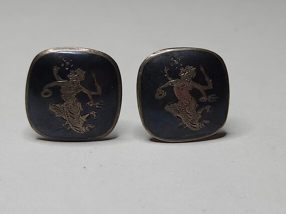 Vintage Siam Sterling Marked Dancing Buddha Cuff Link… - Gem