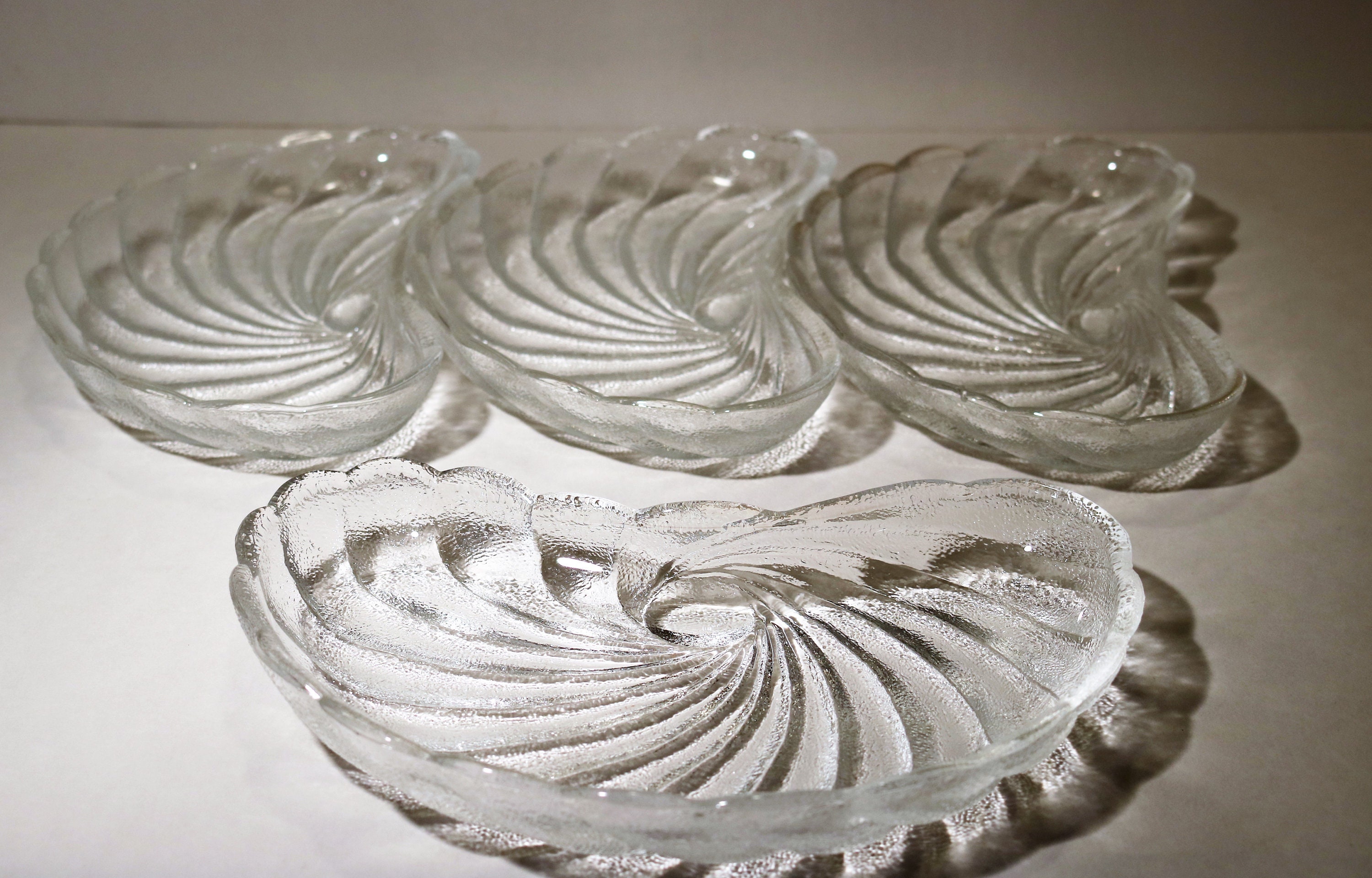 Vintage 8 Textured Swirled Glass Shell Crescent Plates