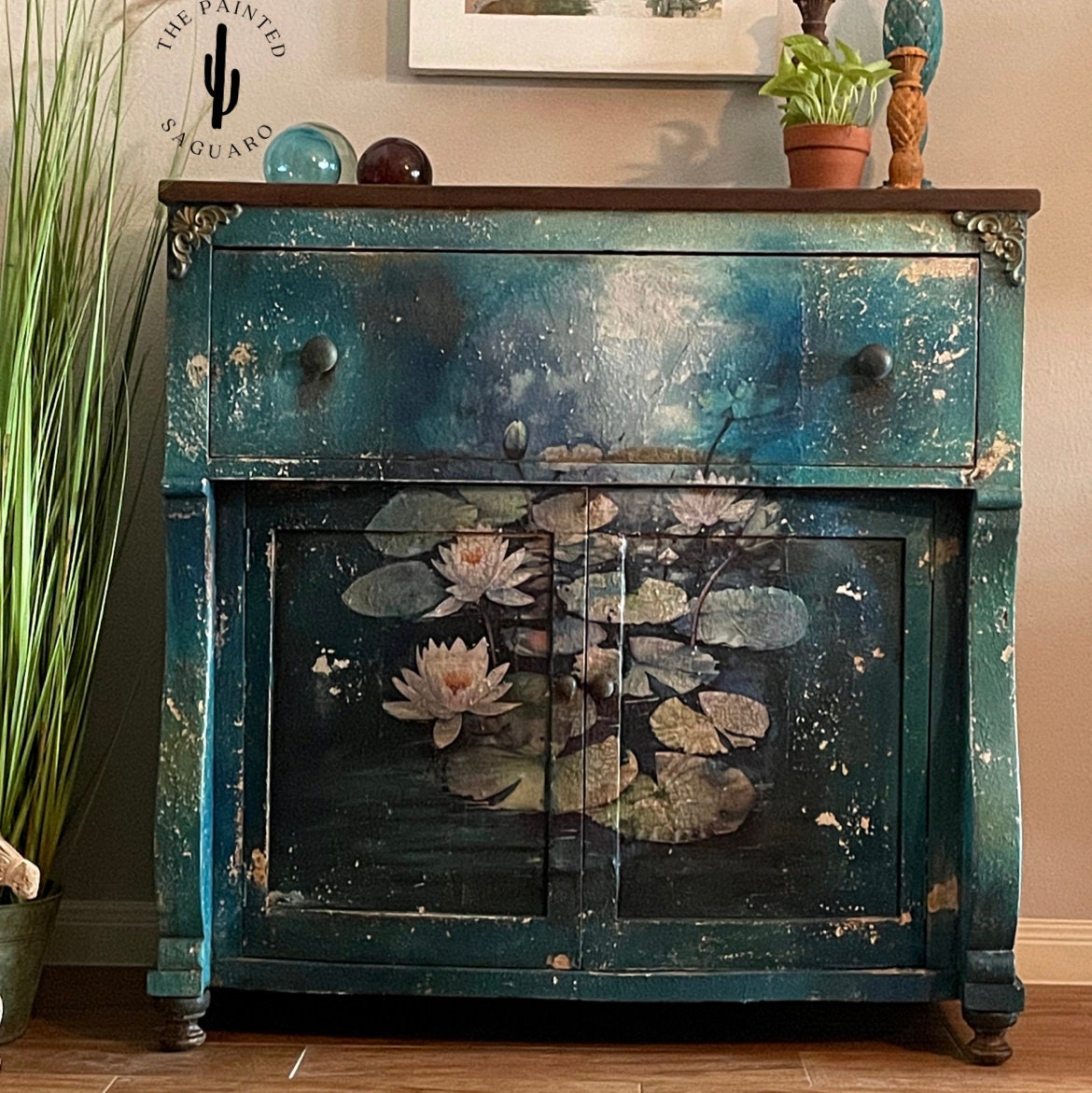 Vintage Solid Wood Hand Painted Buffet - Etsy