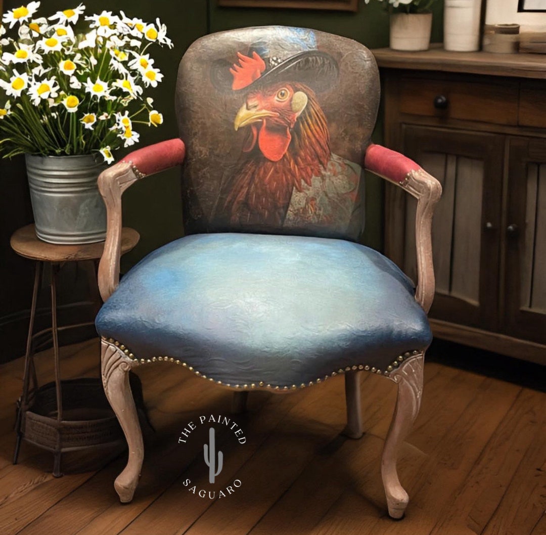 Rooster Chair With faux Leather Handpainted Finish - Etsy