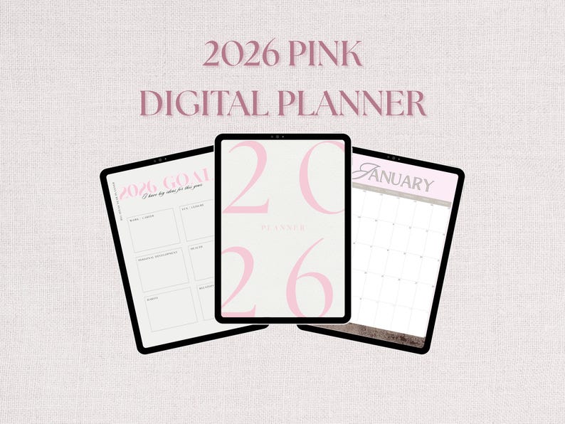 2026 Pink Digital Planner, Hyperlinked Monthly Weekly (canva Editable ...