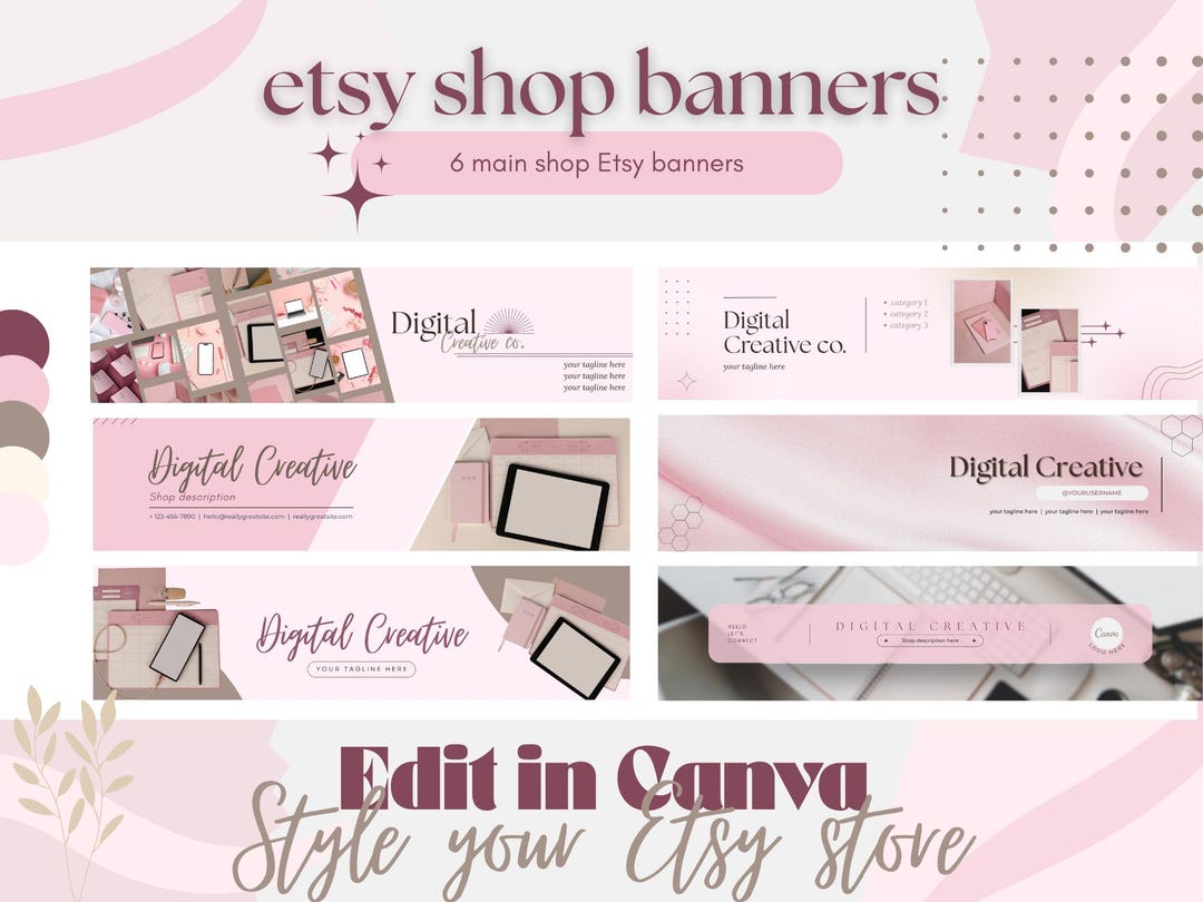 Etsy Shop Banner Template: Pink Minimalist Design, Canva Editable ...