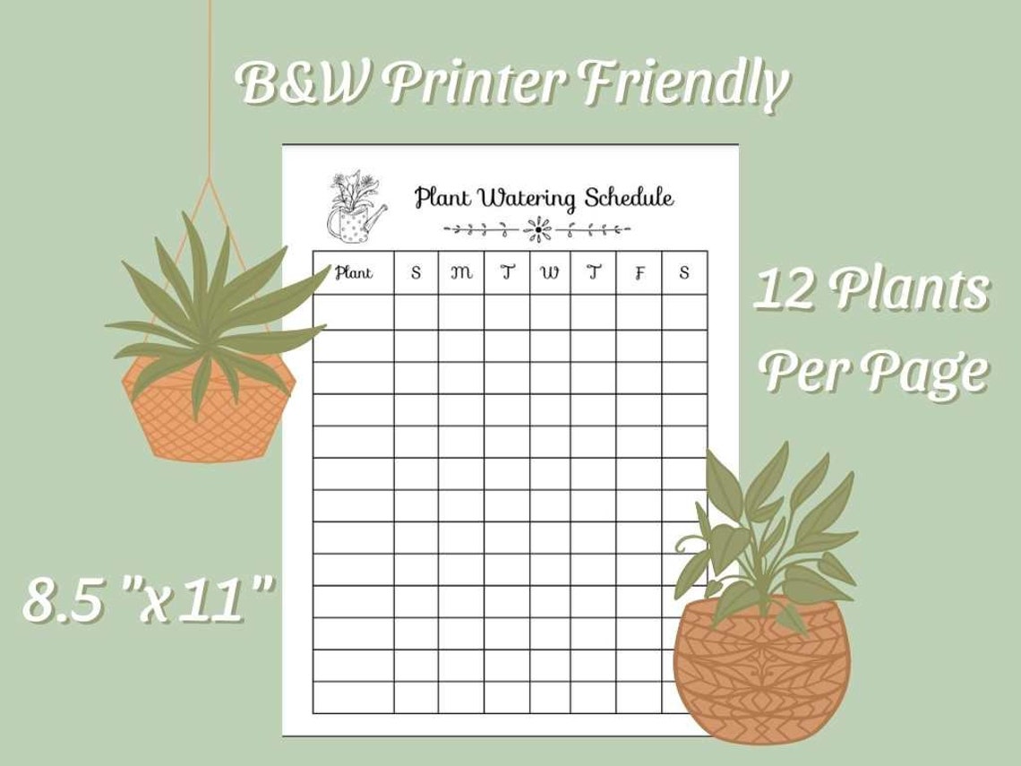 Plant Watering Schedule, Weekly Plant Watering Schedule, Black and ...