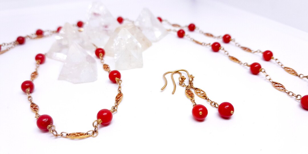 Unique Red Coral Gold Chain French Gold Chain Beautiful Gold - Etsy