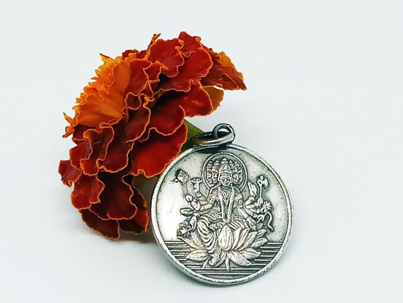 Indian Sacred Amulet Old Hindu Silver Plaque 'Patri' Amulet Pendant,