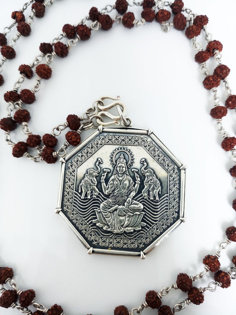 SMALL Rudraksha Beads Mala With 999 Silver Lakshmi Coin - Etsy