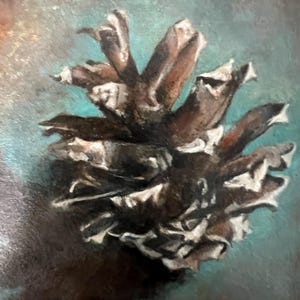 Pine Cone, Small Original Art, Trompe L’oeil, Nature Painting, 6x6, Turquoise, Copper, OOAK - Etsy