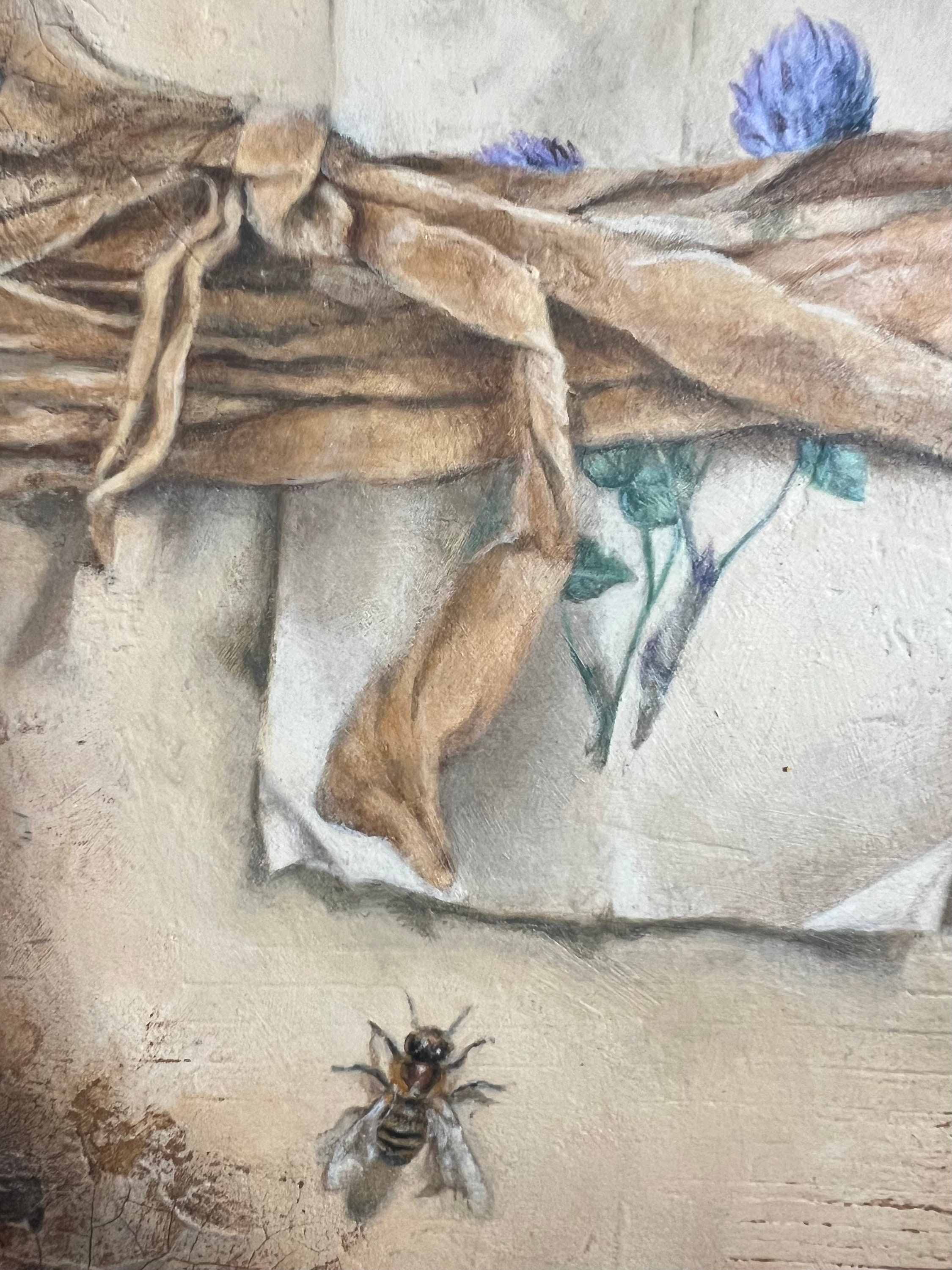 Bee and Clover Painting: Textured Trompe L'oeil Mixed Media Art - Etsy