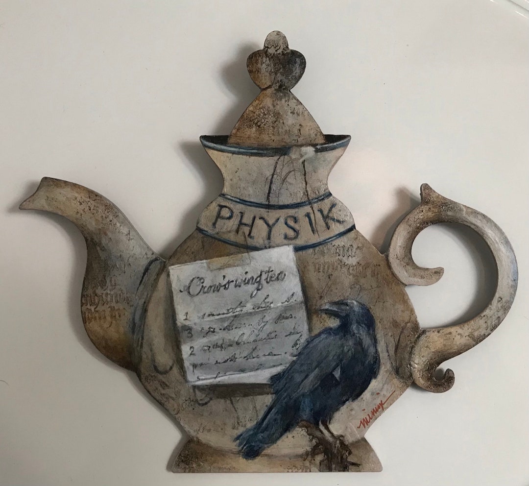 Hedge Witch Teapot Art: Crow's Wing Tea Recipe, Halloween Decor - Etsy