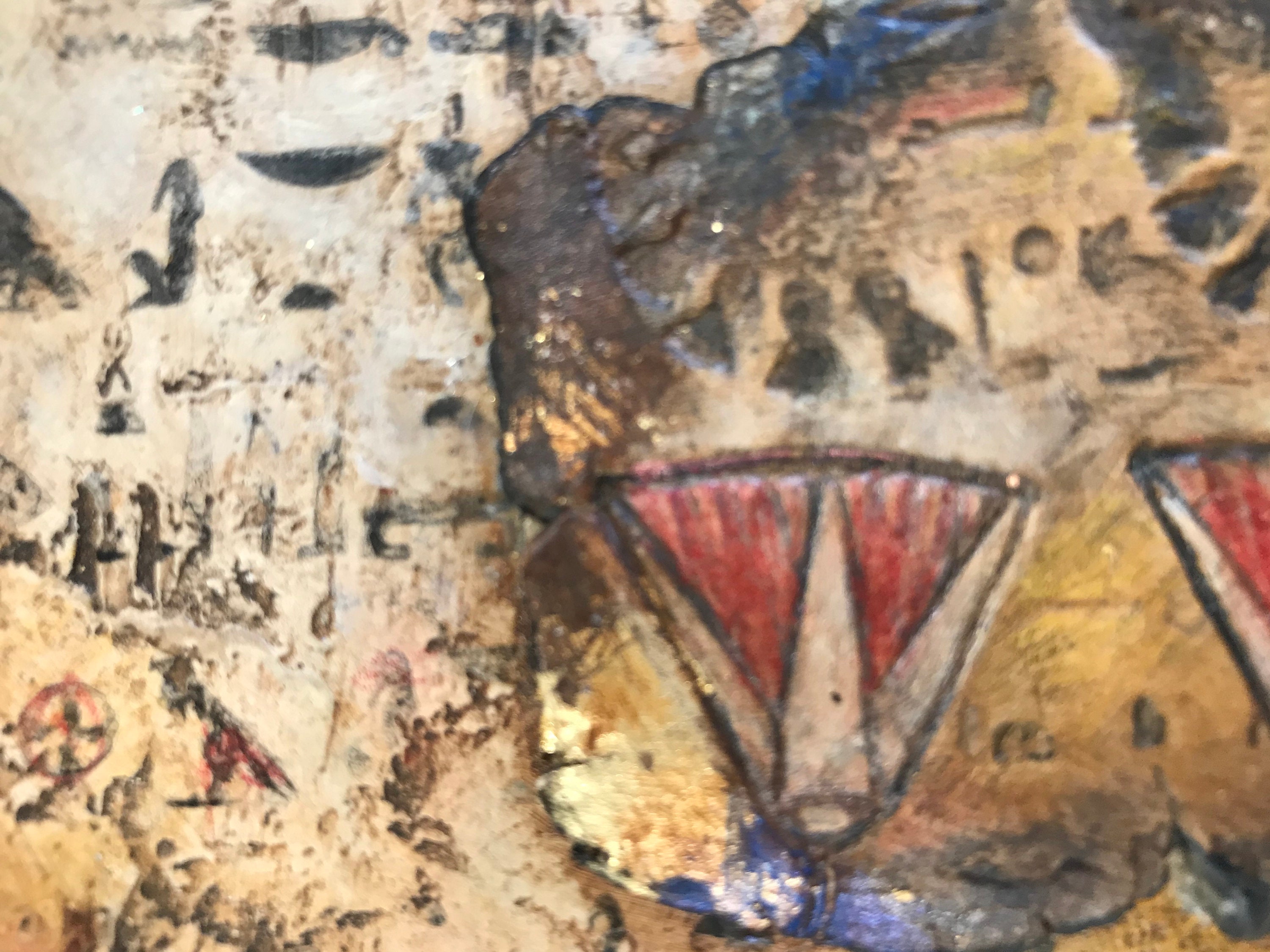 Egyptian Hieroglyphics, Lotus, Contemporary Mixed Media Art, Small ...