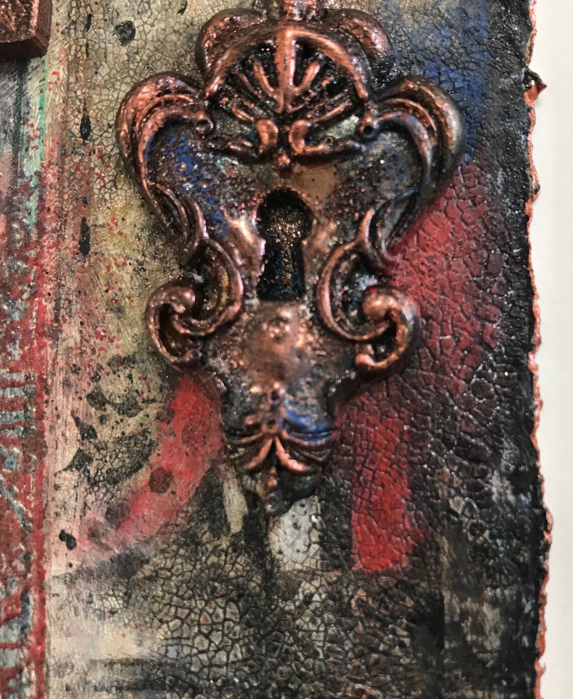 Vintage Lock and Key,original Mixed Media Art, Vertical, Small Painting ...