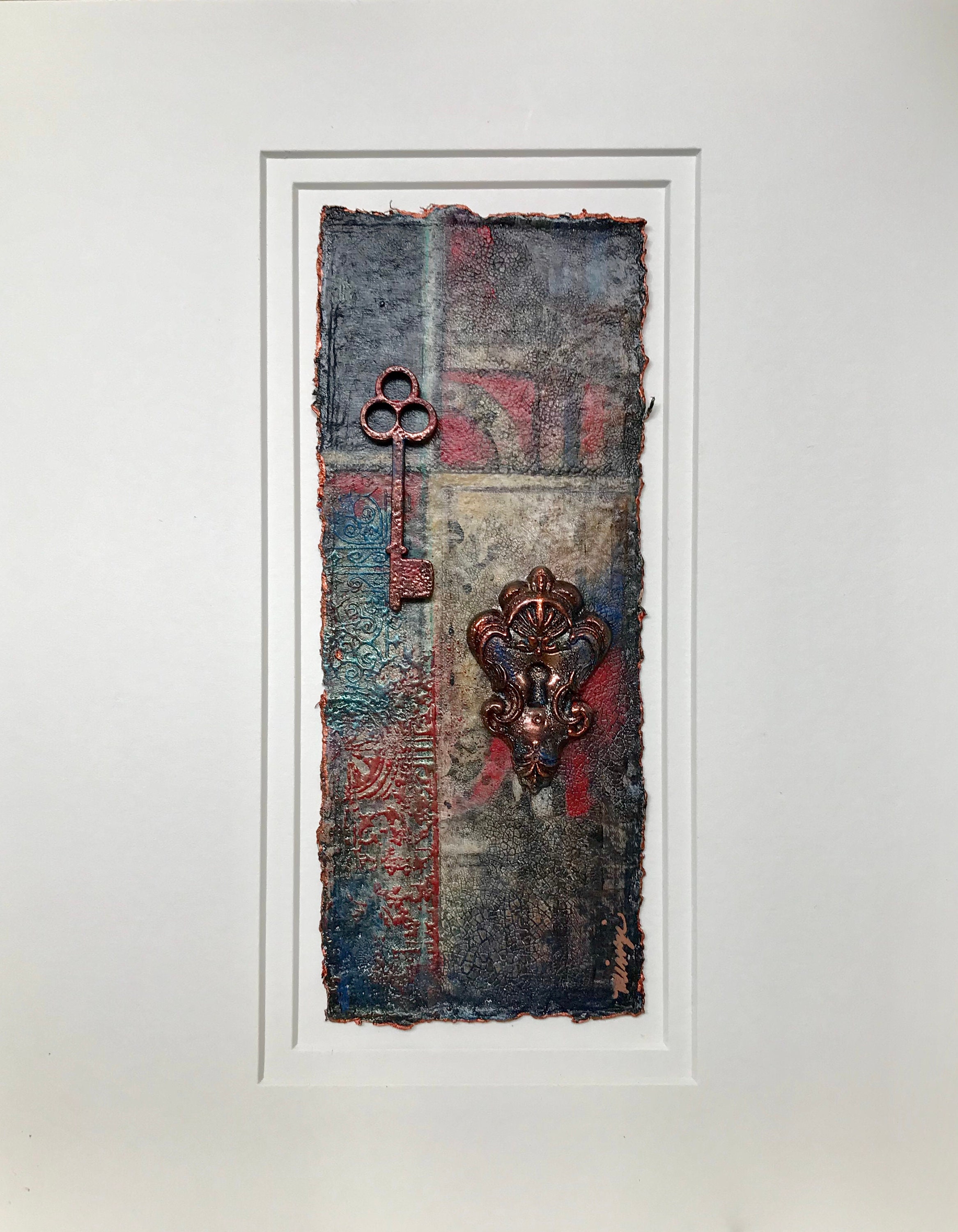 Vintage Lock and Key,original Mixed Media Art, Vertical, Small Painting ...
