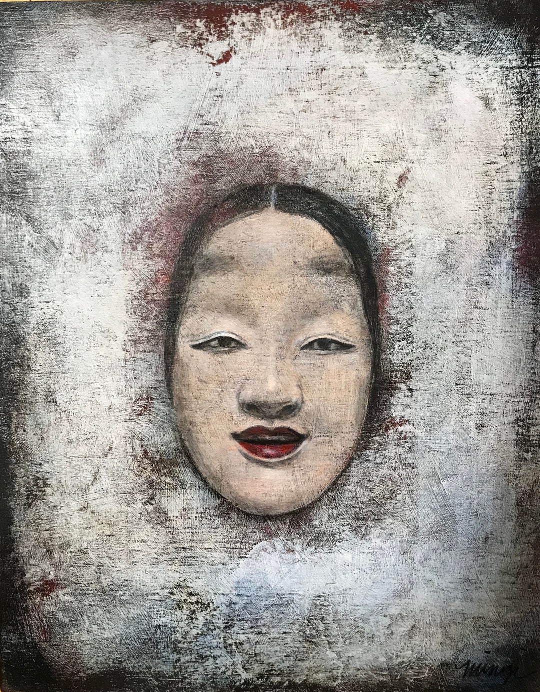 Japanese Noh Mask Painting: Original Acrylic Art on Wood (8x10) - Etsy