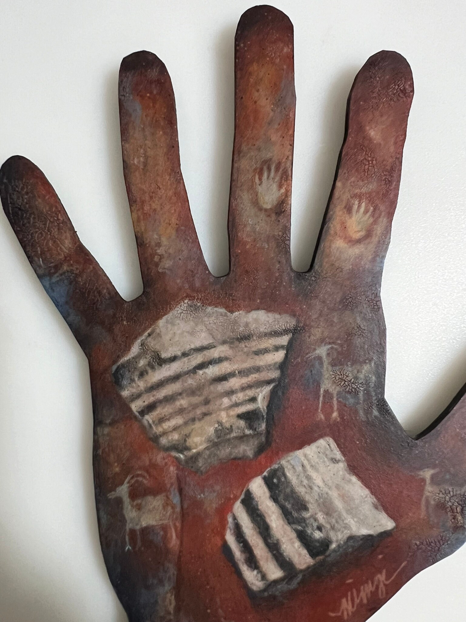 Petroglyph Art, Painted Hand, Anasazi Shards, Southwest Wall Art, Red ...