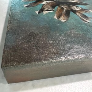 Pine Cone, Small Original Art, Trompe L’oeil, Nature Painting, 6x6, Turquoise, Copper, OOAK - Etsy