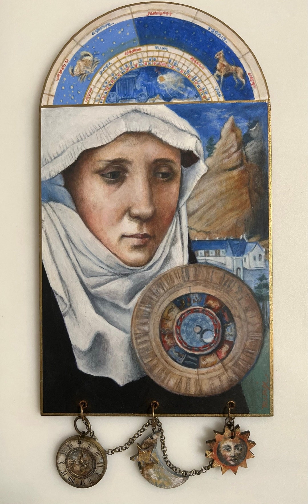 Timekeeper Medieval Woman Small Original Art on Wood - Etsy
