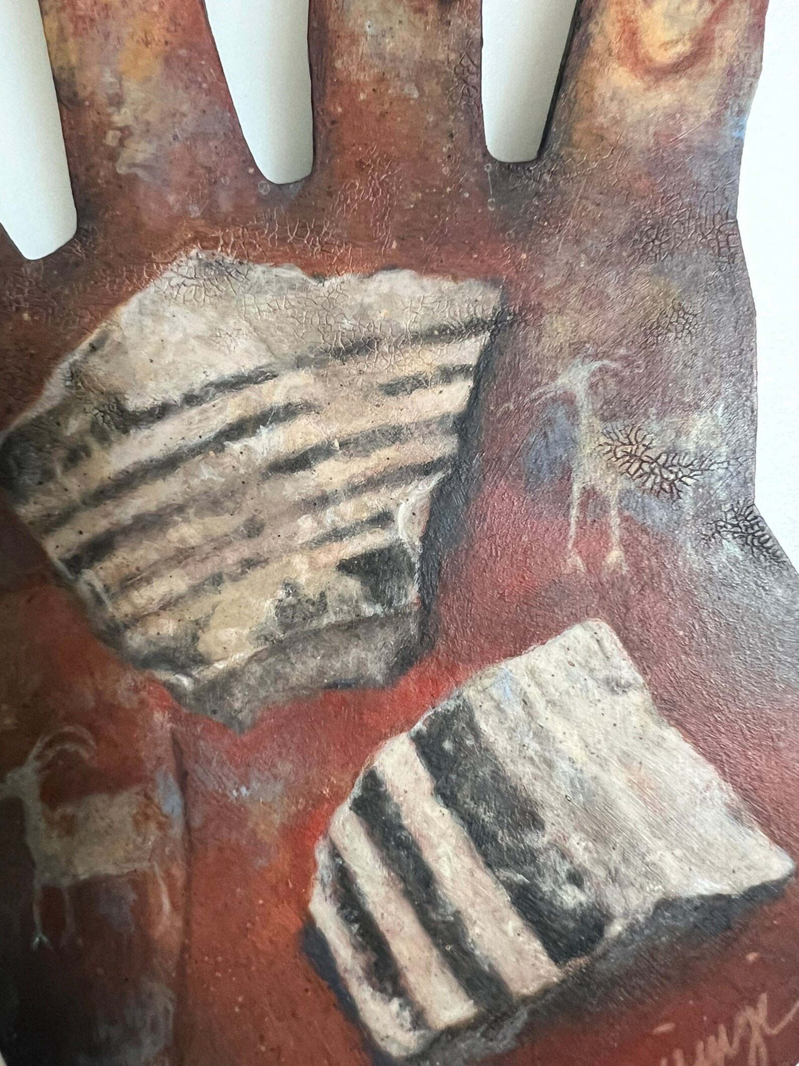 Petroglyph Art, Painted Hand, Anasazi Shards, Southwest Wall Art, Red ...