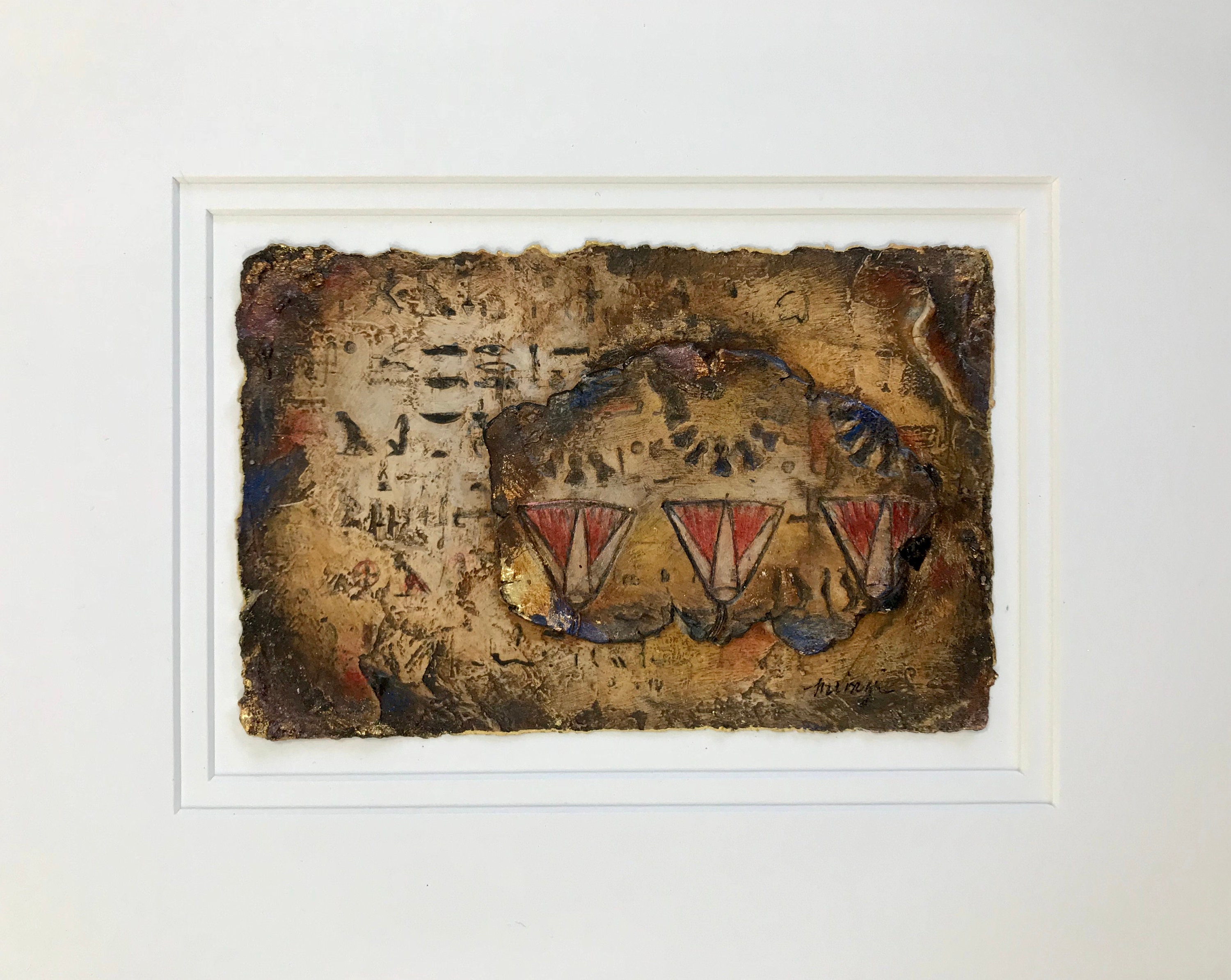 Egyptian Hieroglyphics, Lotus, Contemporary Mixed Media Art, Small ...