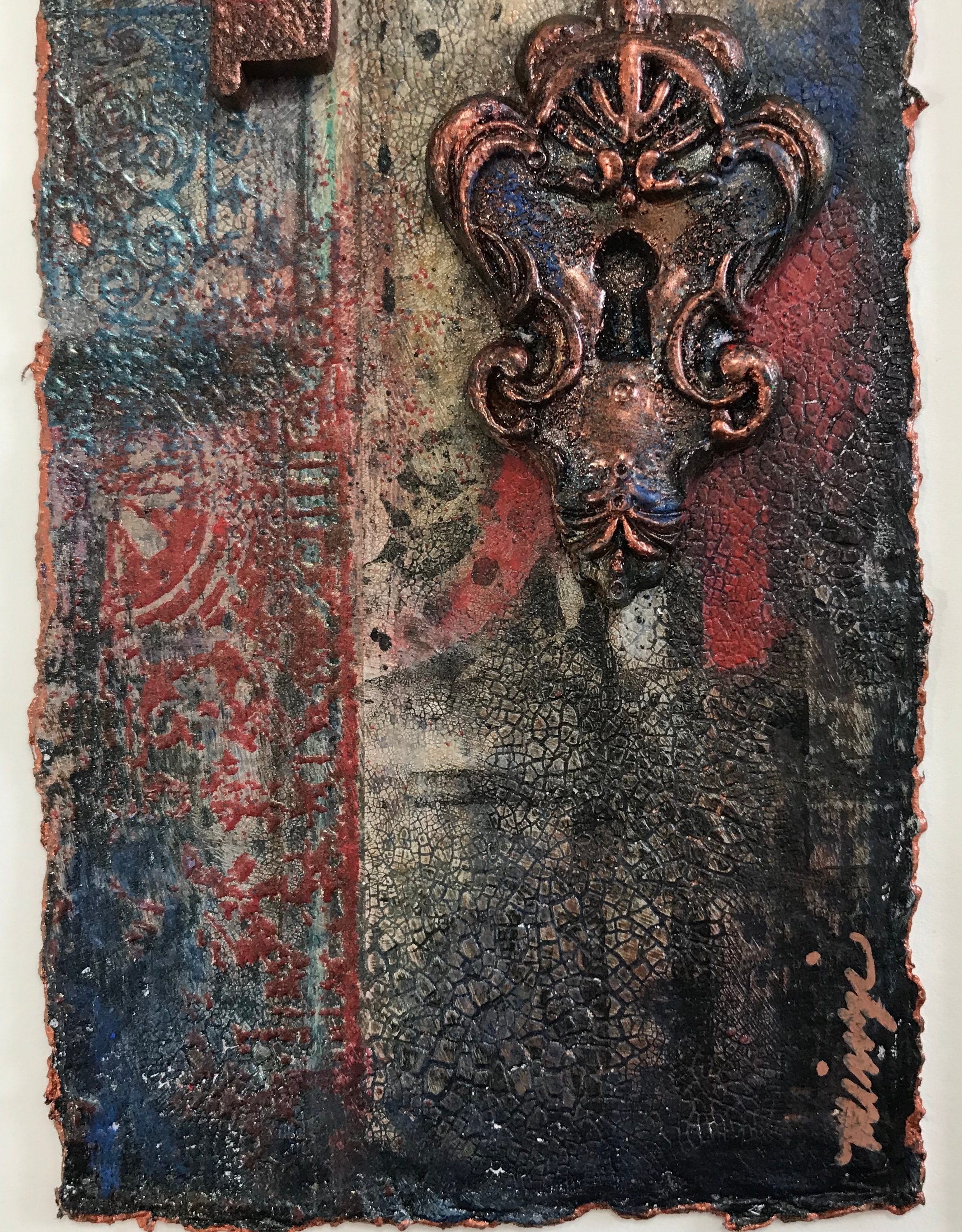 Vintage lock and keyoriginal mixed media art vertical | Etsy