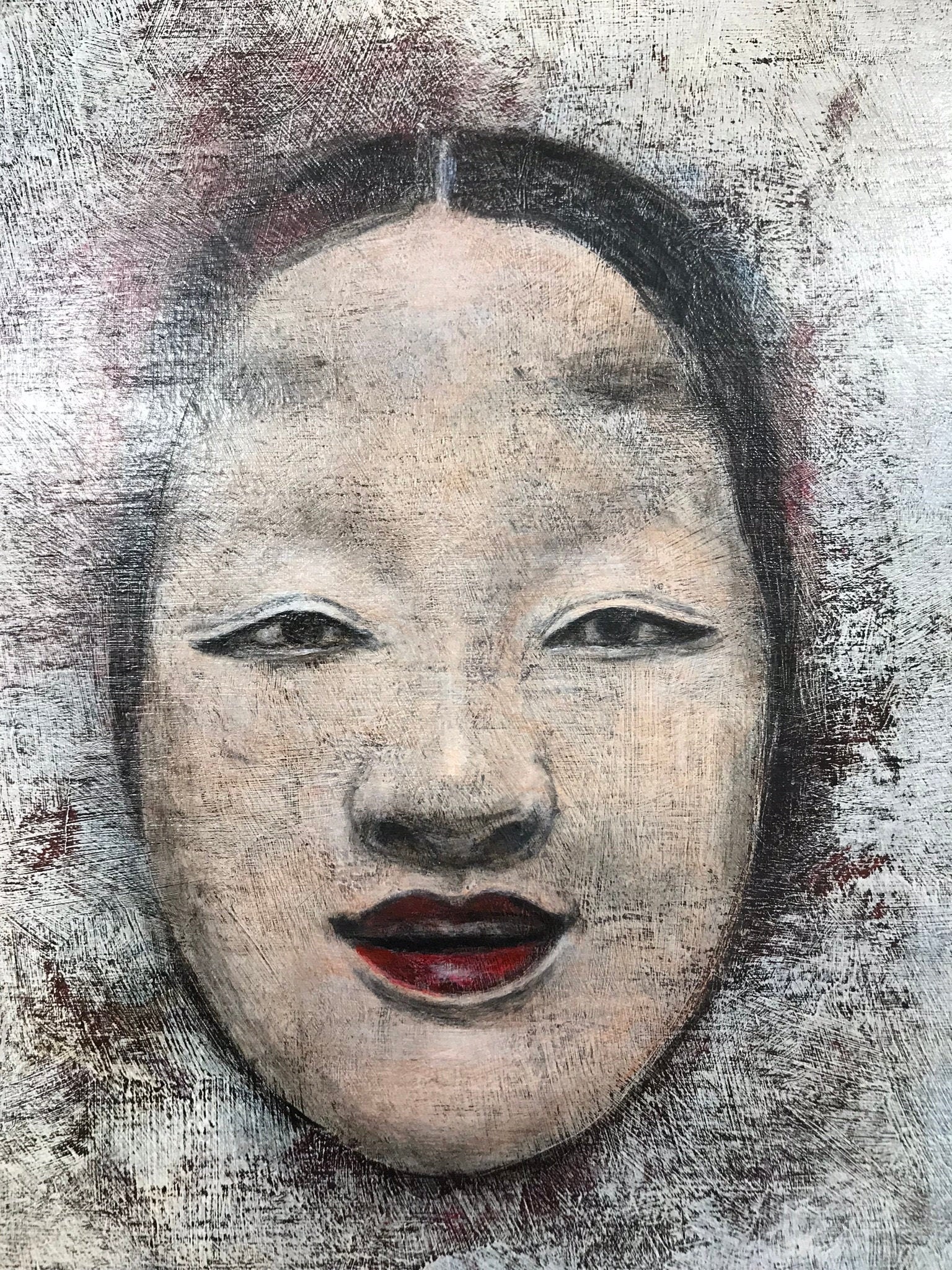 Japanese Noh Mask Painting: Original Acrylic Art on Wood (8x10) - Etsy